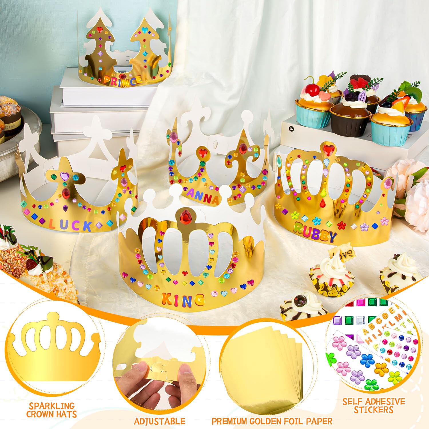 Snapklik.com : Gold Paper Crowns, 30pcs Diy Birthday King Crowns Craft ...