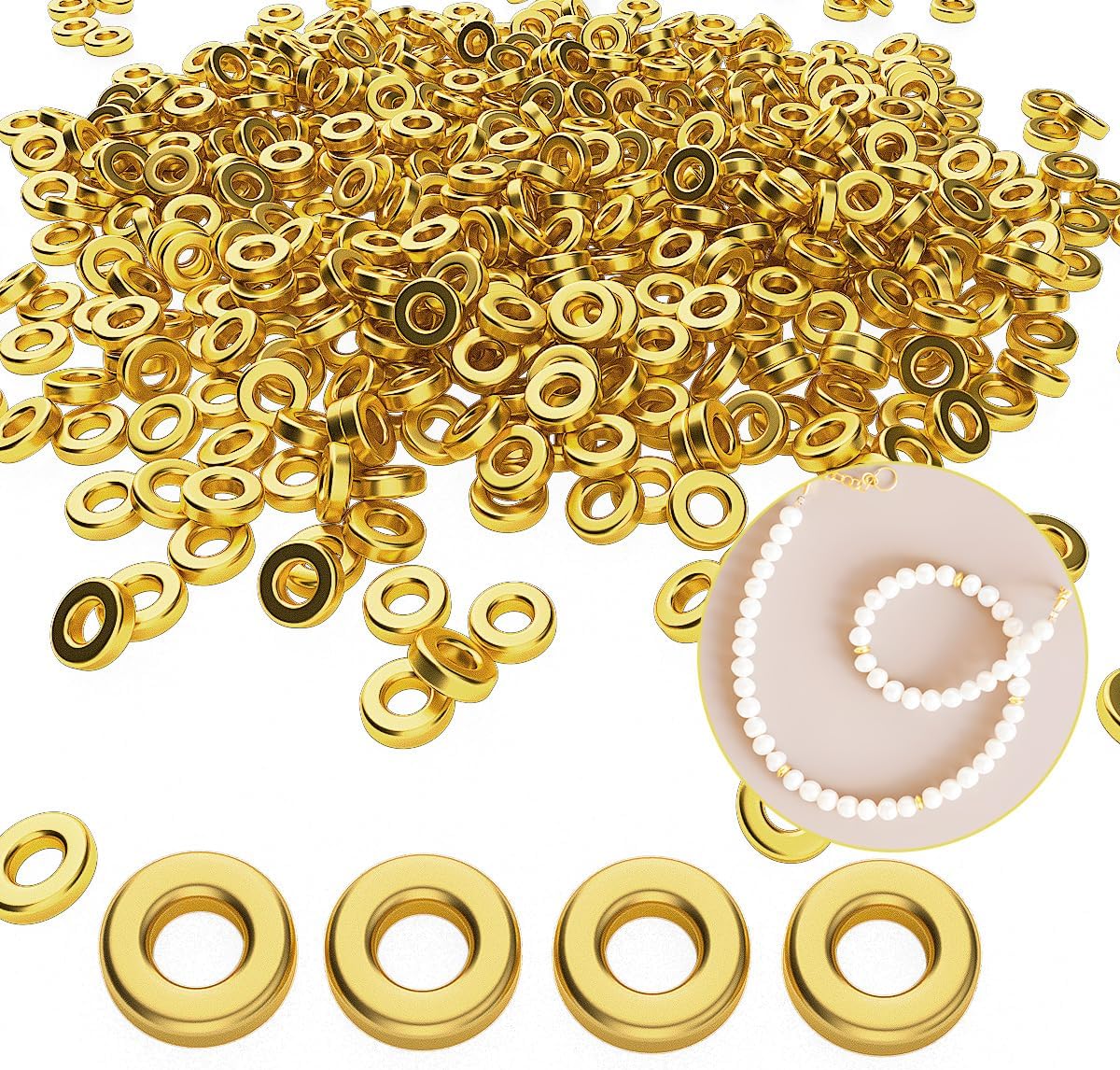 Amazon.com: 1000PCS 6mm Flat Round Spacer Beads - Golden Disc Beads for ...
