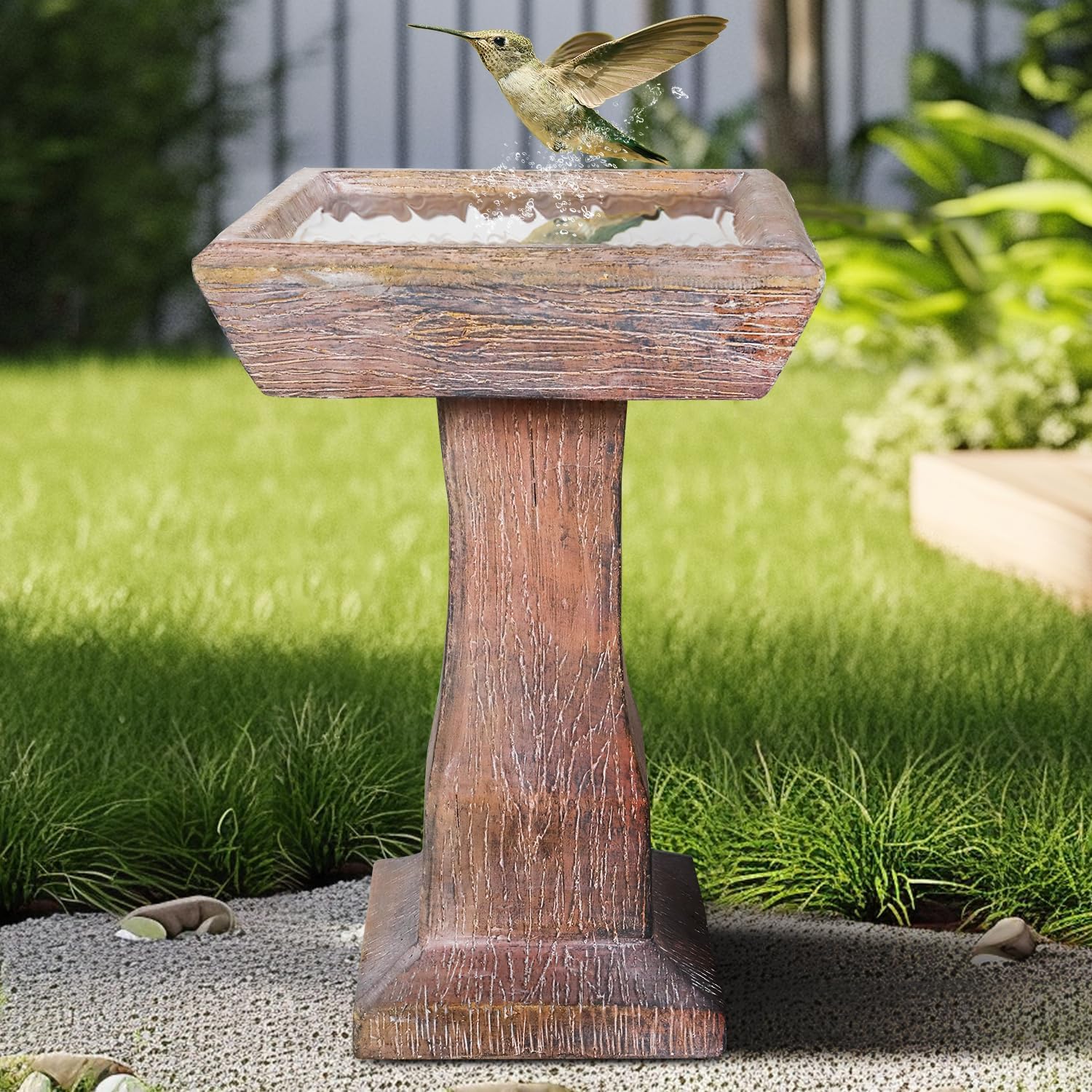 Amazon.com: FlowLuxe 23.2" H Rustic Birdbath Freestanding Square Bird ...