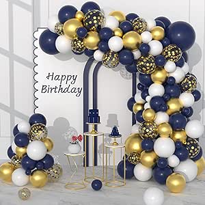 Amazon.com: Navy Blue Gold Balloon Garland Arch Kit, 122PCS White Navy Blue Balloons Night Blue ...