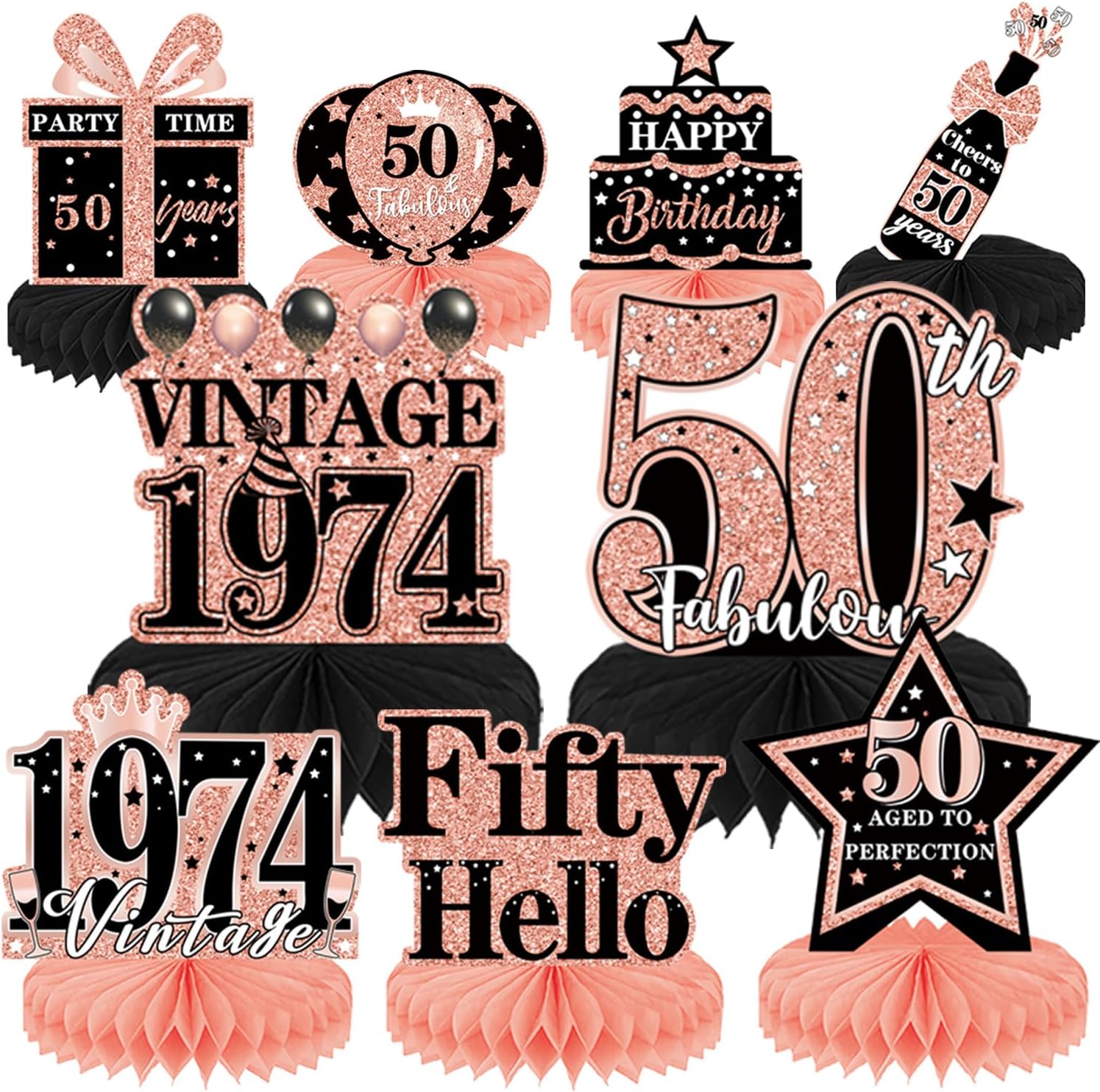 Amazon.com: Elomy 50th Birthday Decorations for Women - 9PCS Vintage ...
