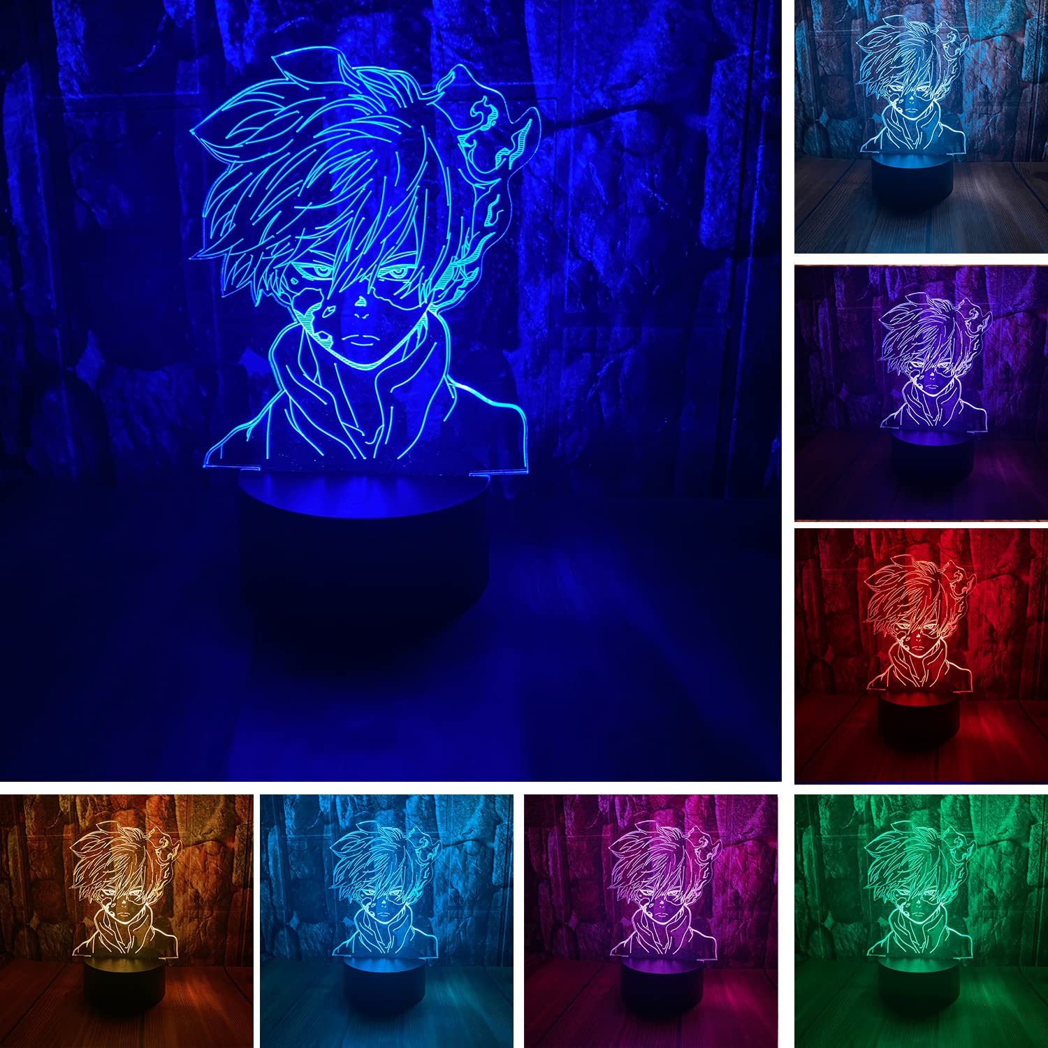 Cartoon My Hero Academia Shoto Todoroki - Fire Anime Figure 3D LED ...