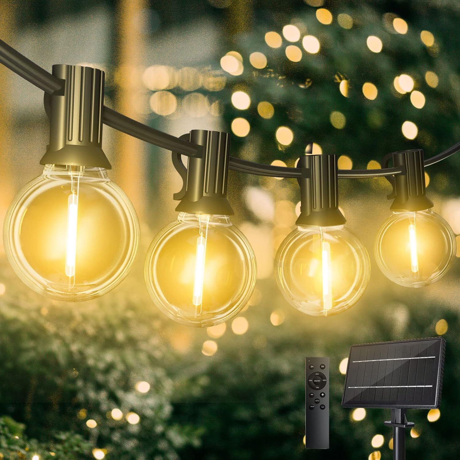60FT G40 Solar Powered LED String Lights Outdoor, Remote Control, 4 ...
