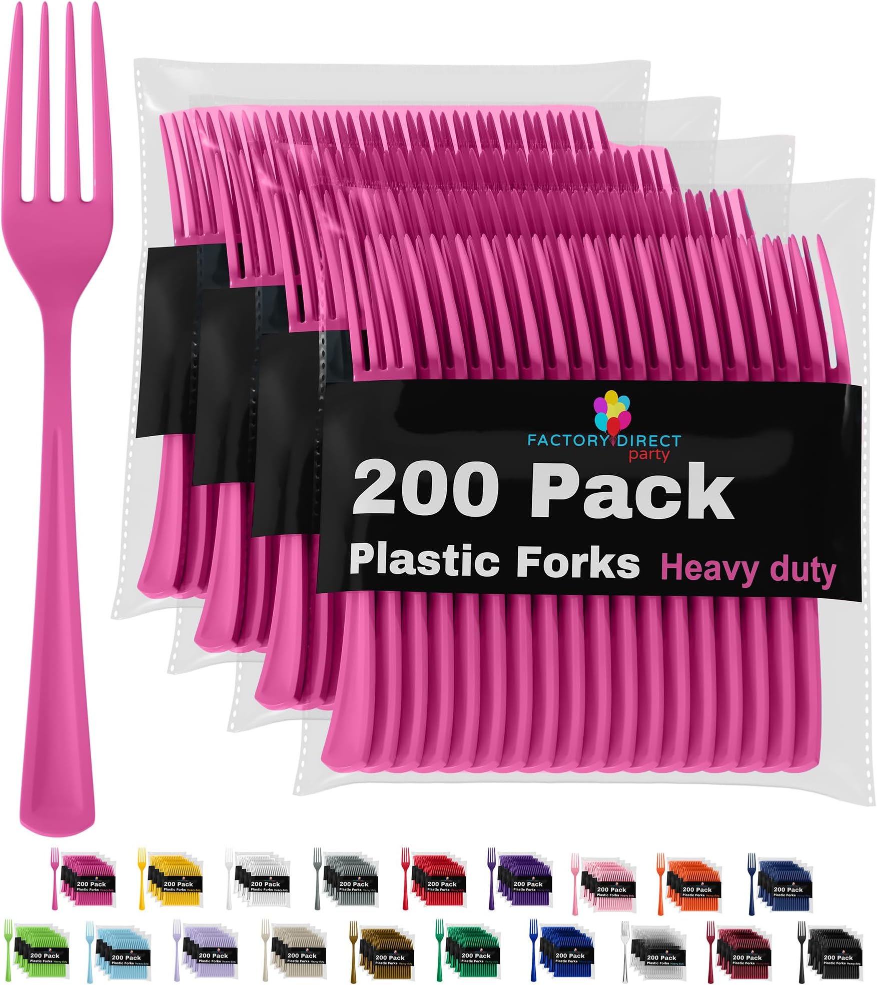 Amazon.com: Disposable Hot Pink Plastic Forks 200 Pcs - Heavy Duty Hot ...