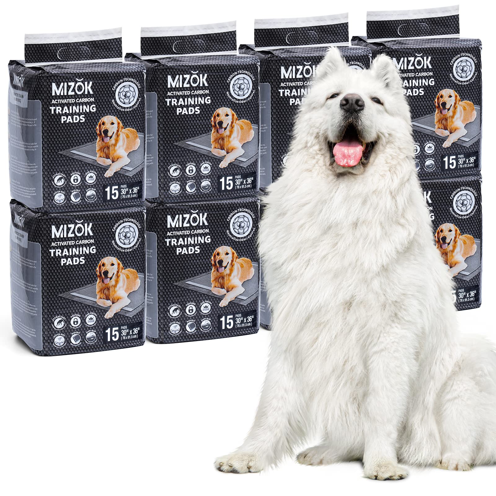 MIZOK Charcoal 30x36in XXL Wee Wee Pads for Dogs Activated Carbon ...