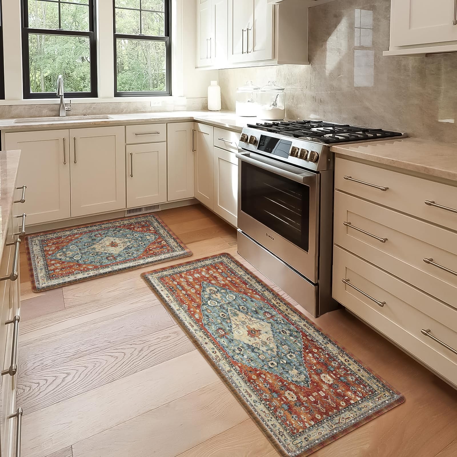 Collive Boho Kitchen Mat 2PCS Cushioned Kitchen Mats for Floor, Anti ...