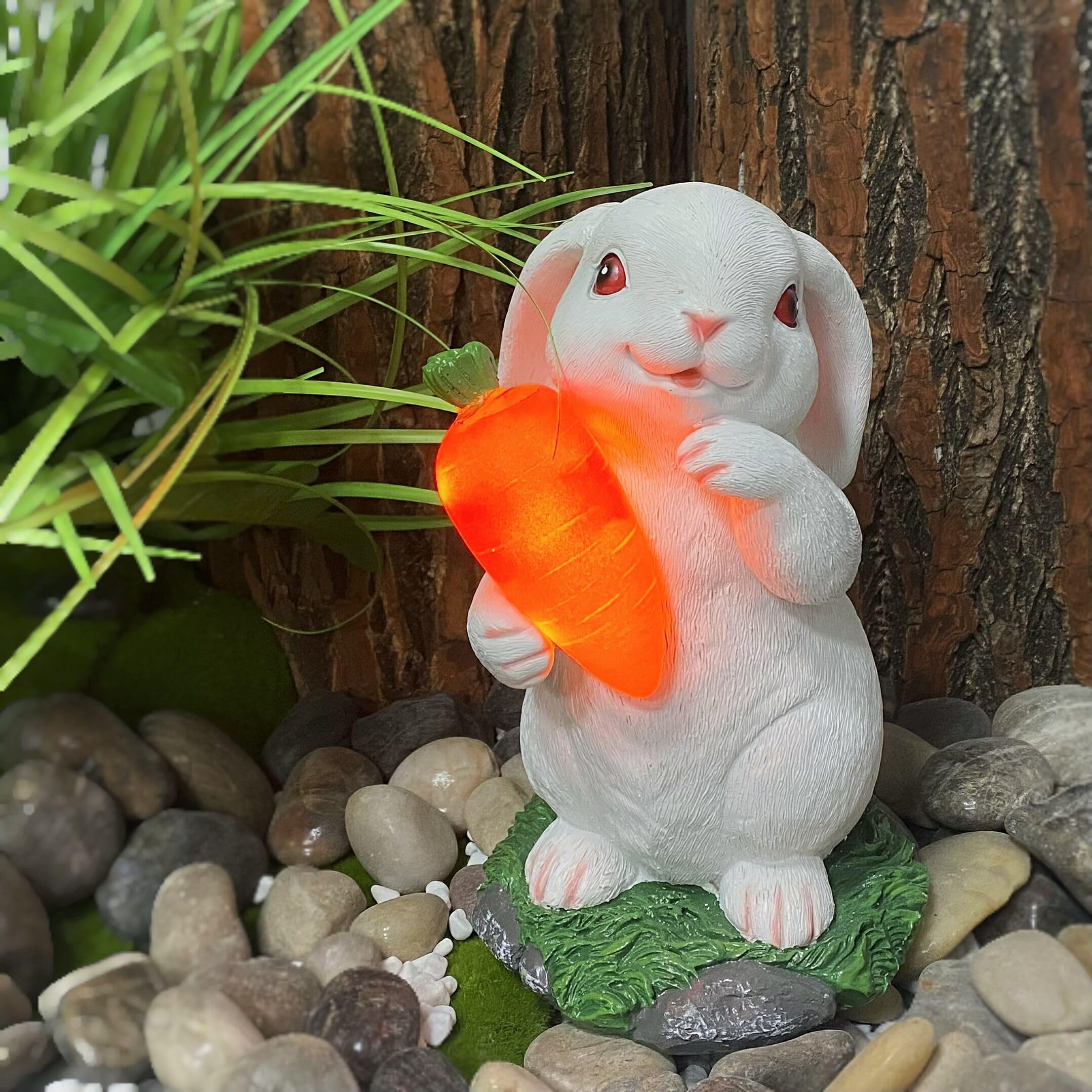 Outdoor Garden Decor-Solar Garden Statues Resin Rabbit for Bunny Lovers ...