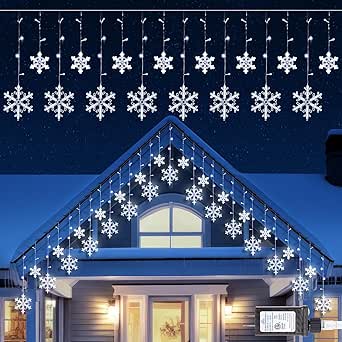 Minetom Christmas Snowflake Lights - 13ft 192LED Snowflake Icicle ...
