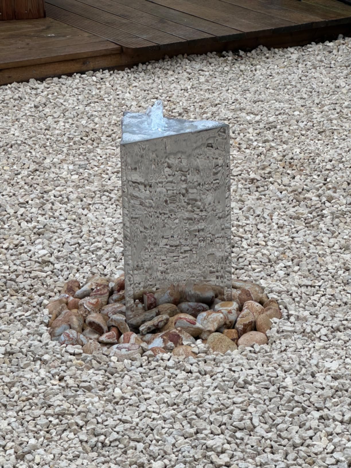 Primrose 53cm Triangular Stainless Steel Outdoor Water Feature Silver ...