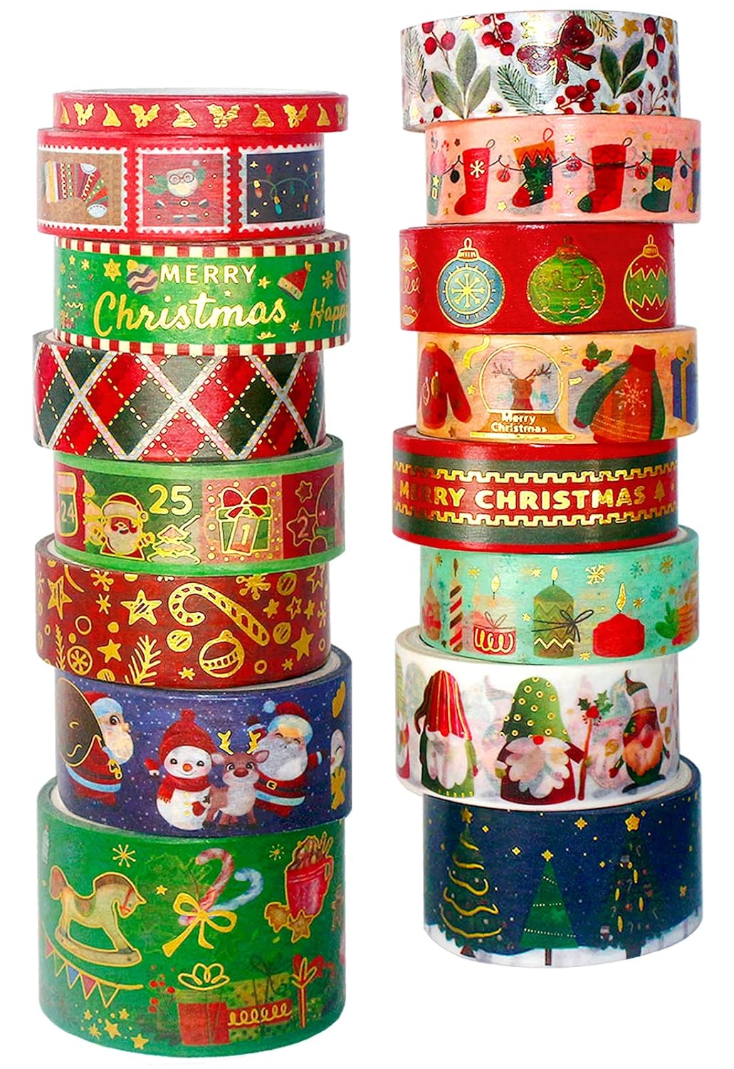 AEBORN Christmas Washi Tape - 16 Rolls Gold Foil Holiday Washi Tape Set ...