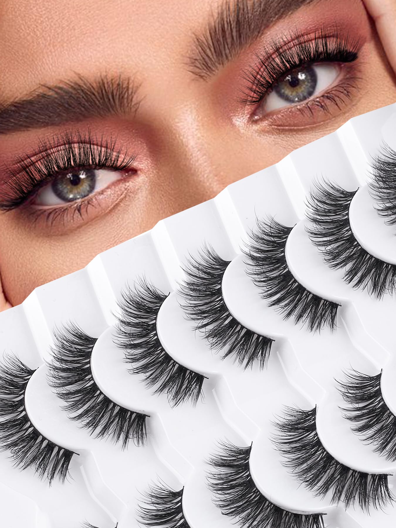 Amazon.com: Wispy Lashes False Eyelashes Natural 16mm Fluffy Eyelashes ...