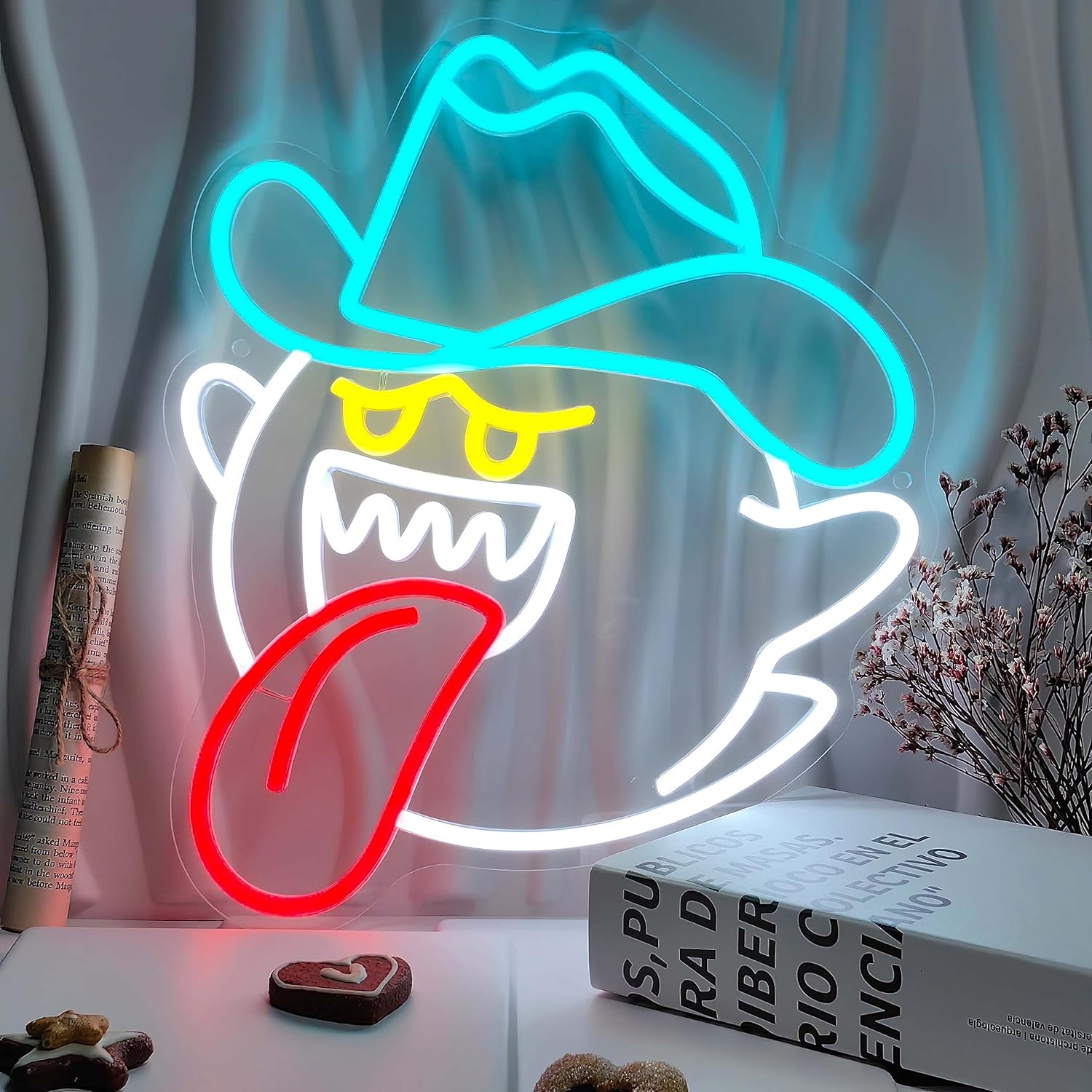 JOSEBRU Cowboy King Boo Neon Sign Mario Lamp Acrylic Sign for Game Room ...