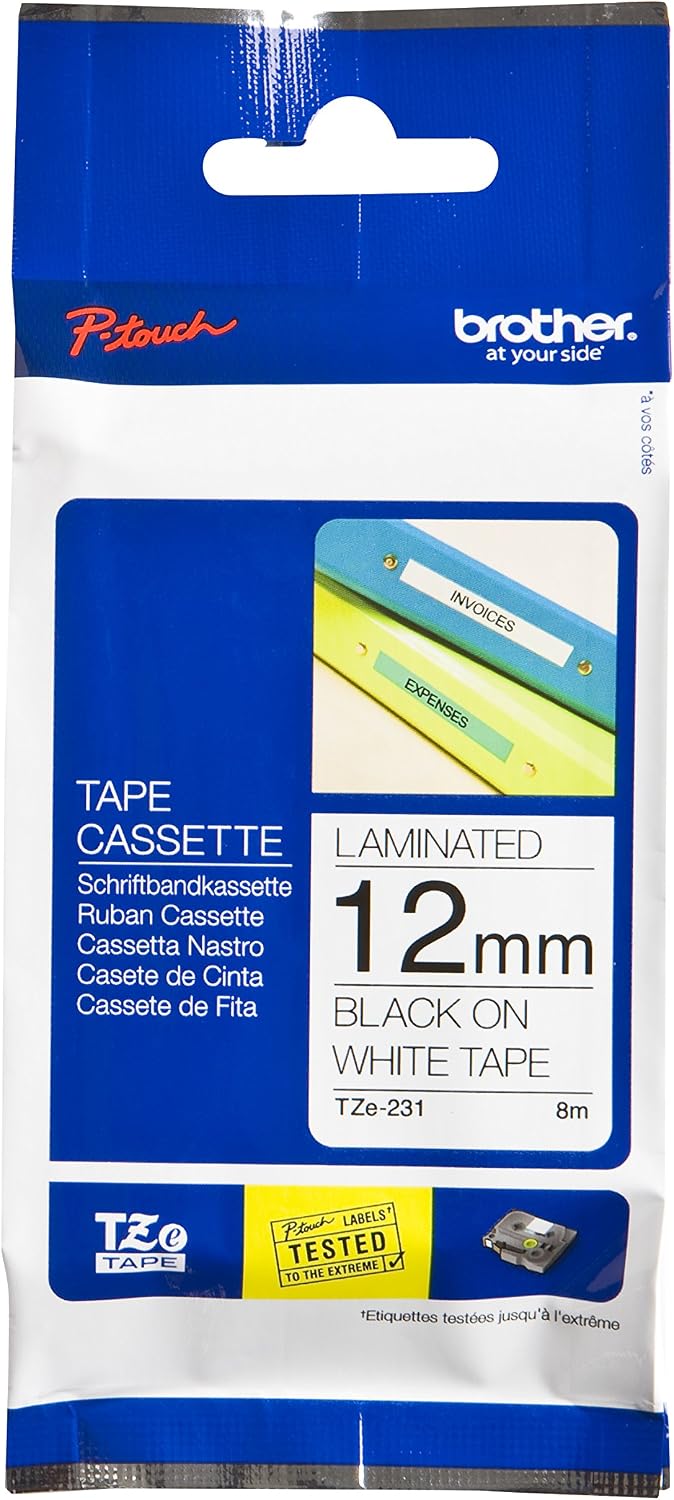 Brother TZE-231 12mm Black on White Laminated Tape : Amazon.sg: Office ...