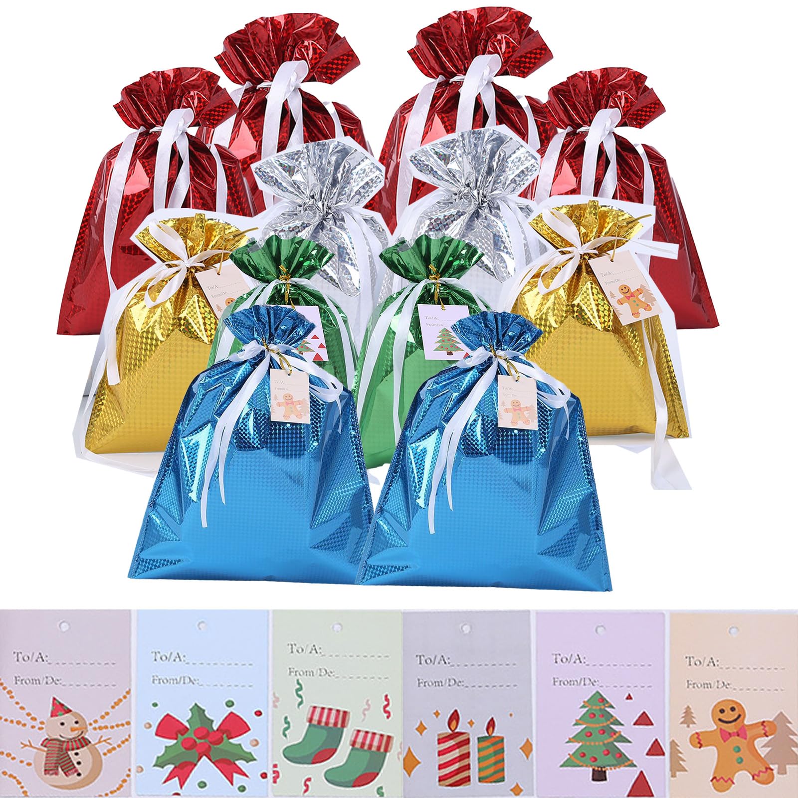 12 PCS Gift Bags for Presents, Solid Color Foil Gift Bag Multipack ...