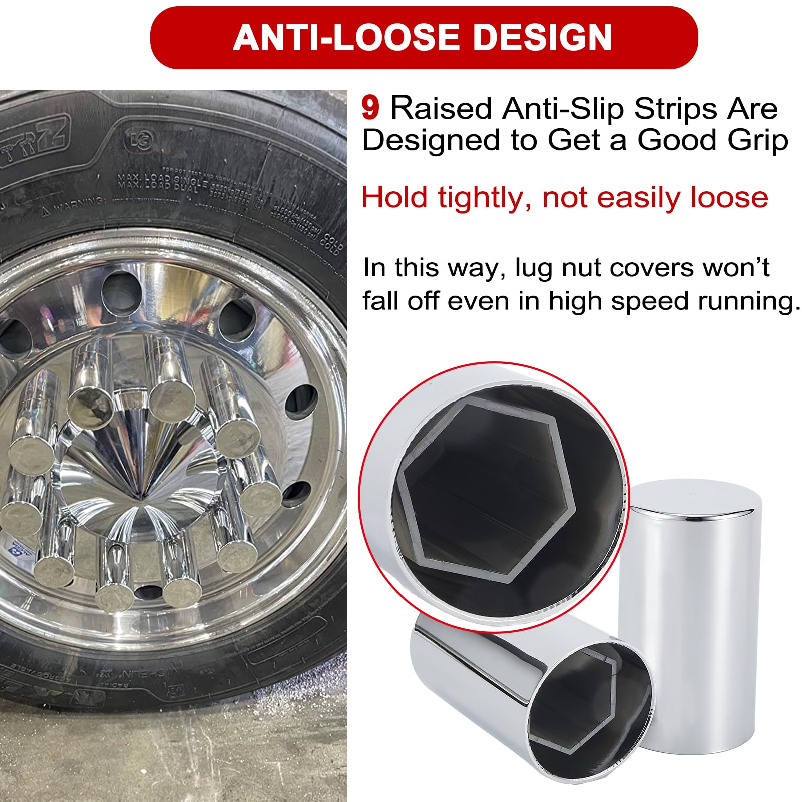 Snapklik.com : TECTRUC 33mm X 3 1/2"" Lug Covers Push-on Chrome ABS ...
