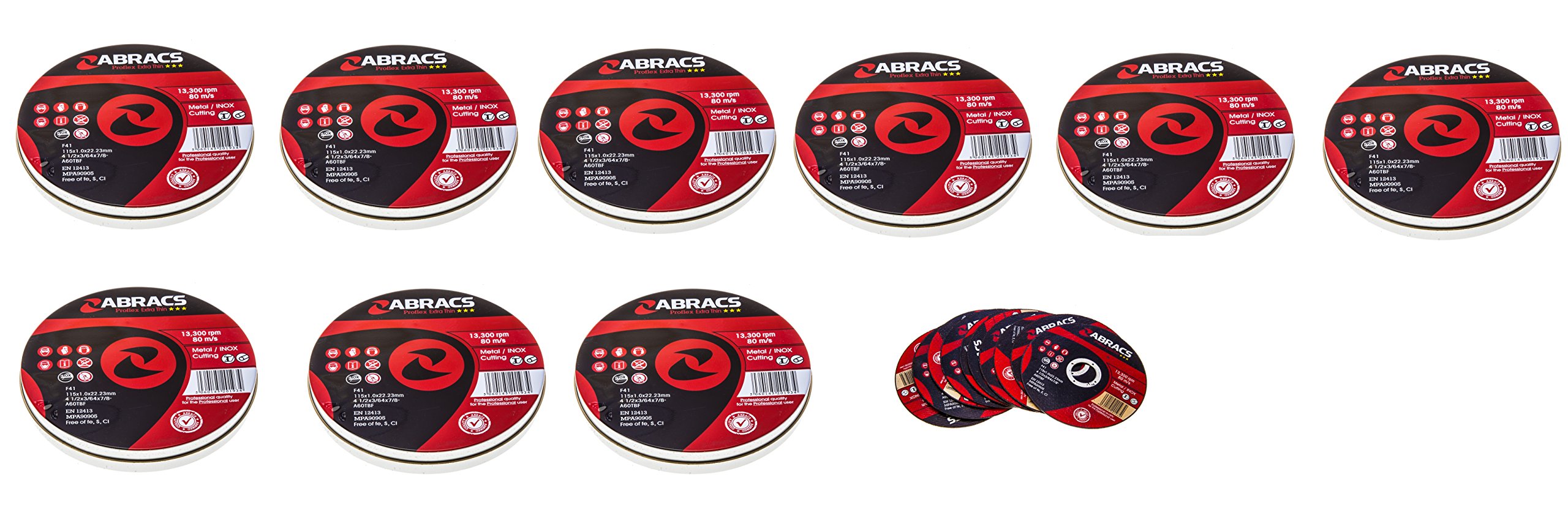 10 Packs of 10 Abracs Proflex PFET11510FI Extra Thin INOX Cutting Disc ...