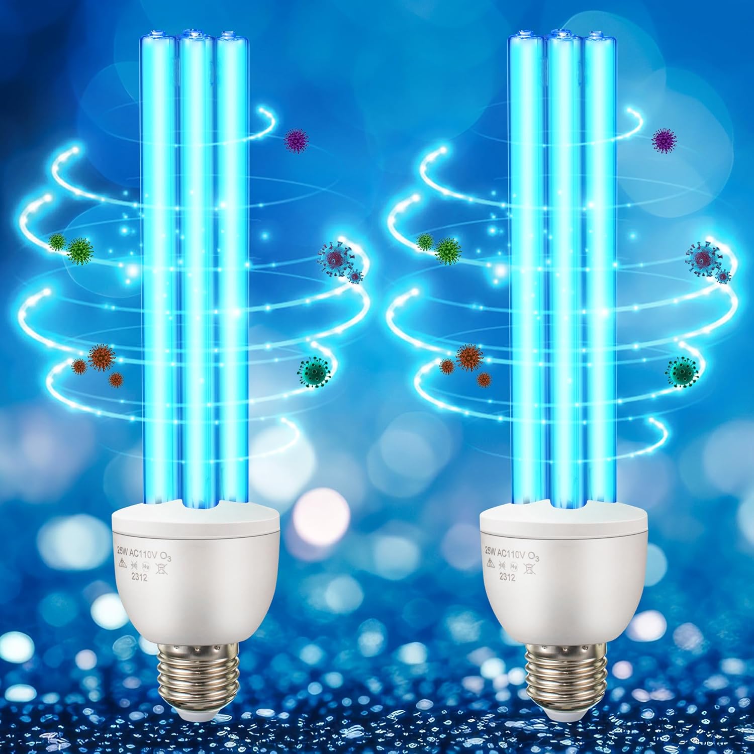 Qualirey 2 Pack UV Germicidal Light Bulb with Ozone, 25 Watt ...