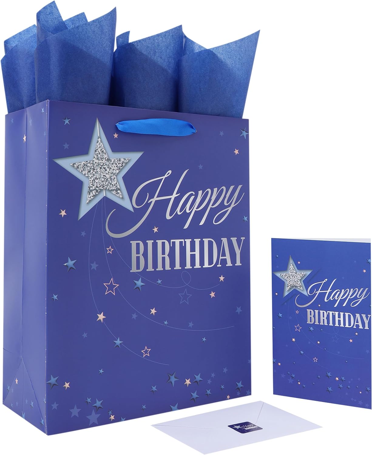 Amazon.com: wishinside 13” Large Blue Happy Birthday Gift Bag Set with ...