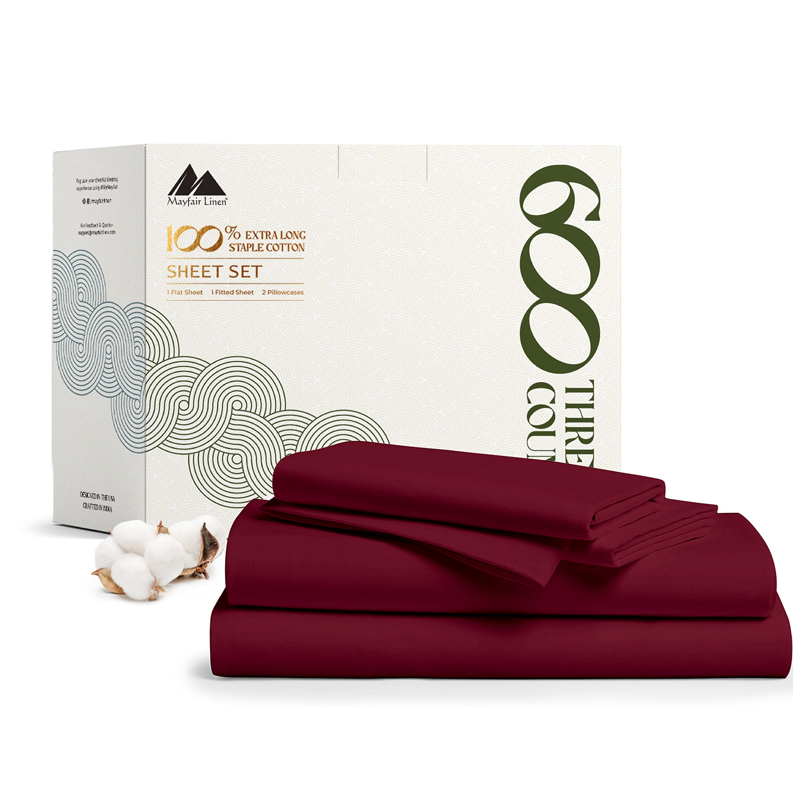 Amazon.com: Mayfair Linen Luxury Egyptian Cotton Sheets King Size - 600 Thread Count Sheets King ...