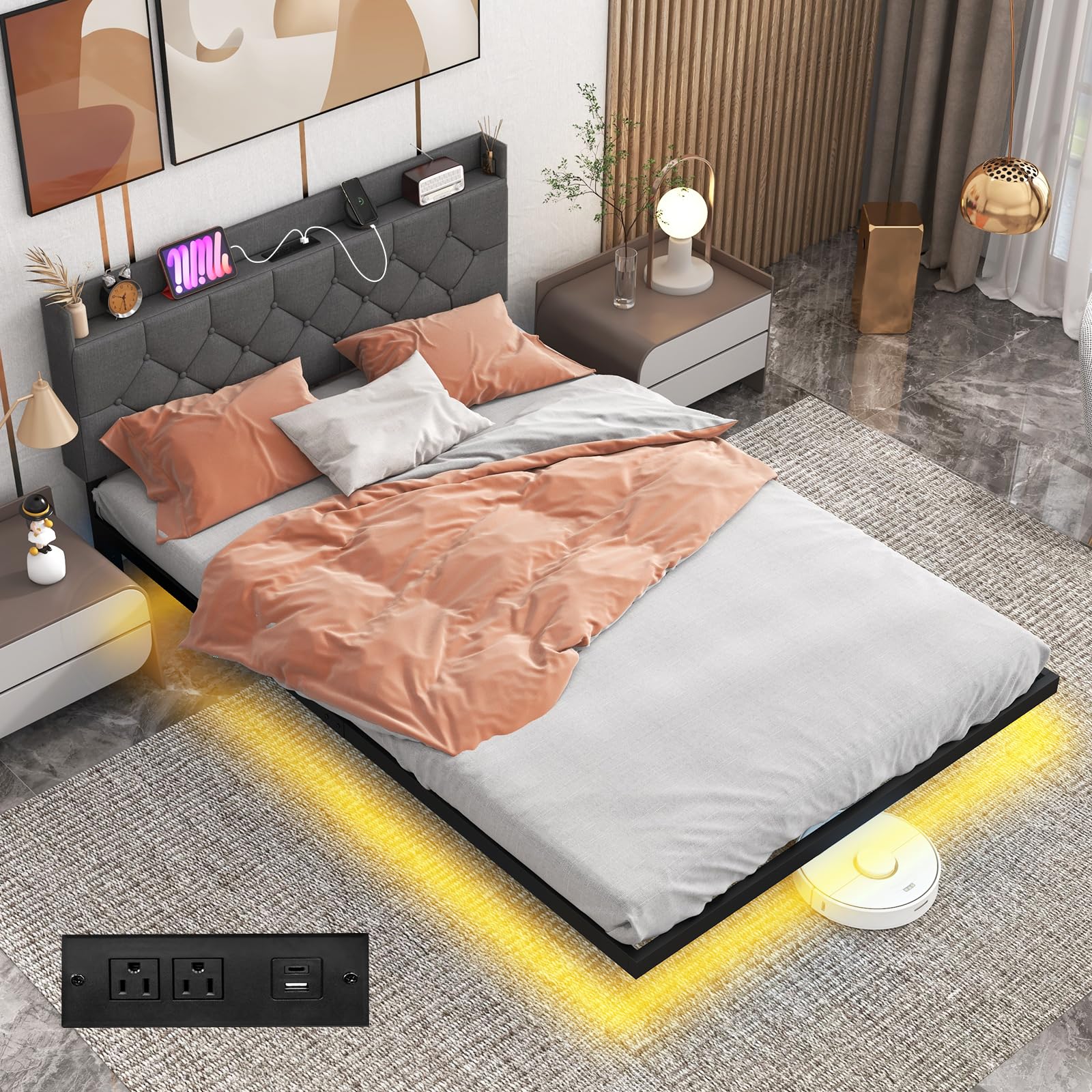 Amazon.com: Giantex Floating Bed Frame Full Size with LED Lights ...