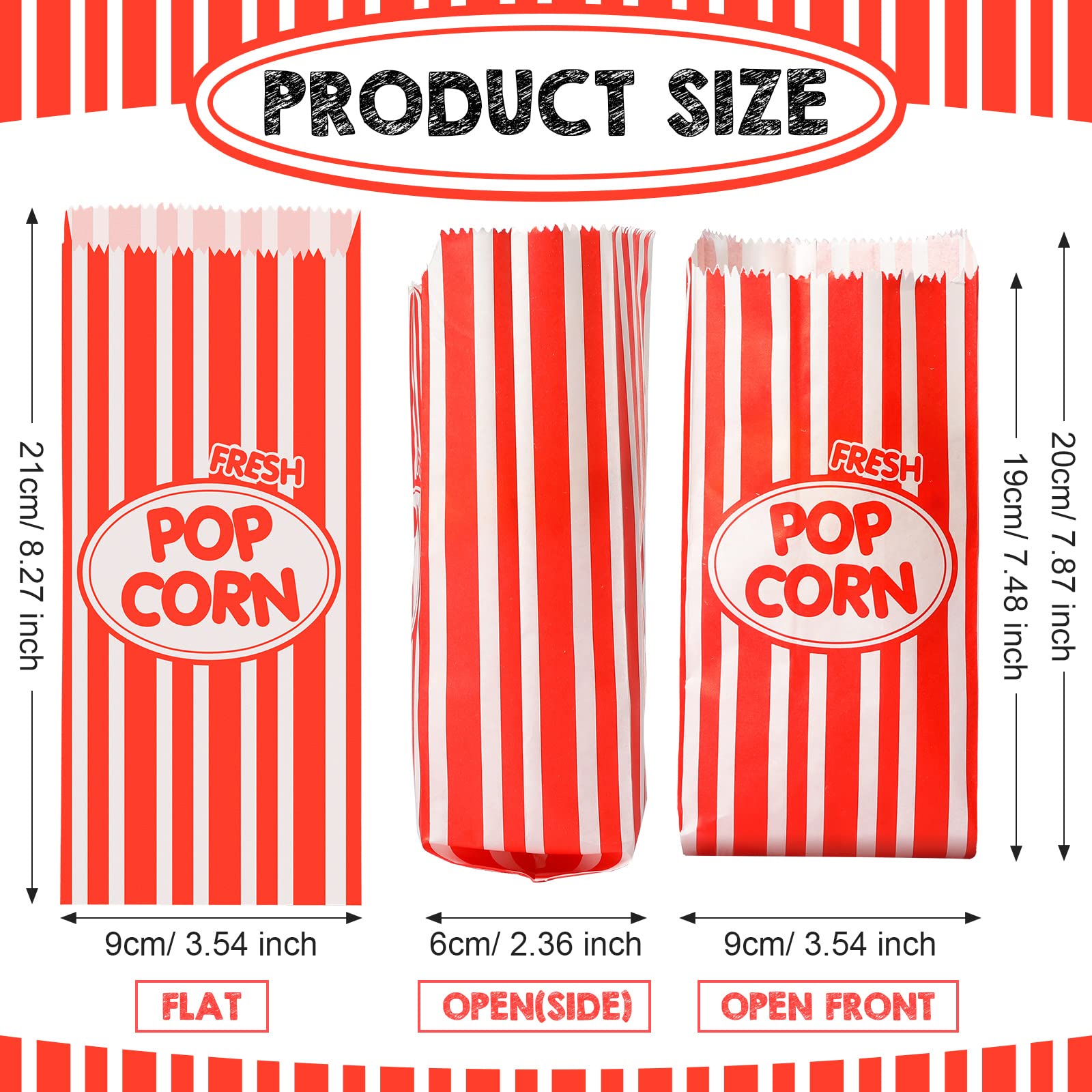 500 Pcs Paper Popcorn Holders, 1 oz Red and White Striped Popcorn Bags ...
