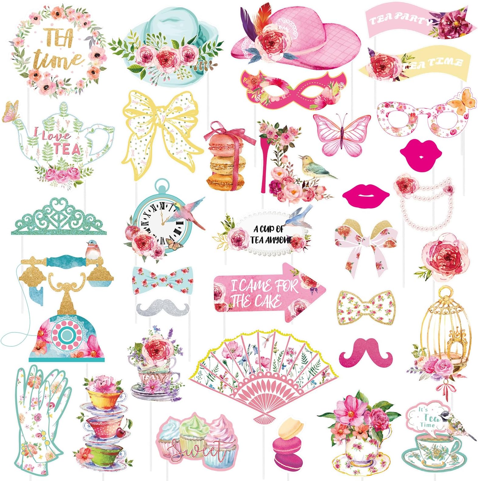 Amazon.com: CC HOME 25CT Tea Party Photo Booth Props,Floral Party ...