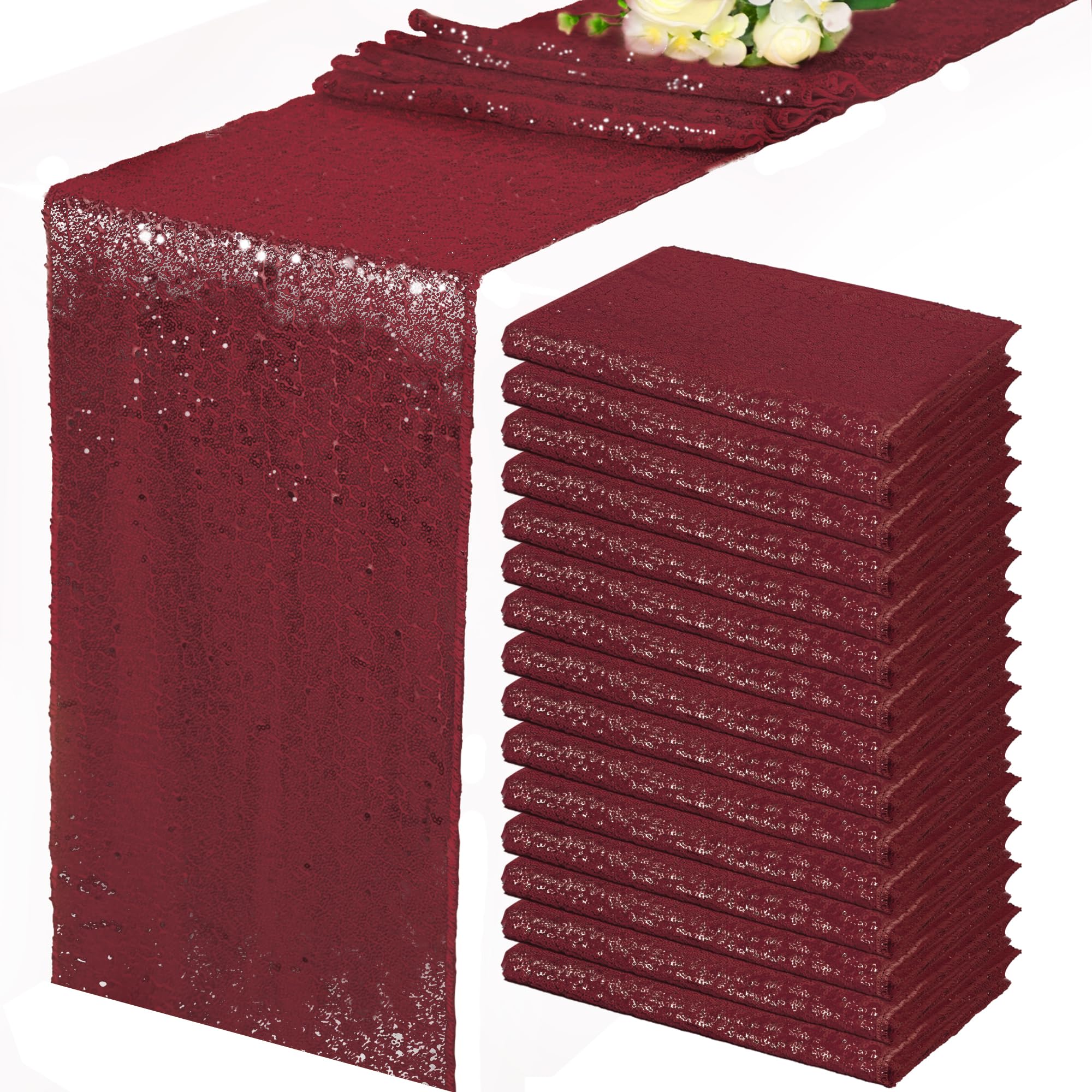 Amazon.com: 15 Pack Burgundy Table Runner Sequin Table Runner Sparkly ...