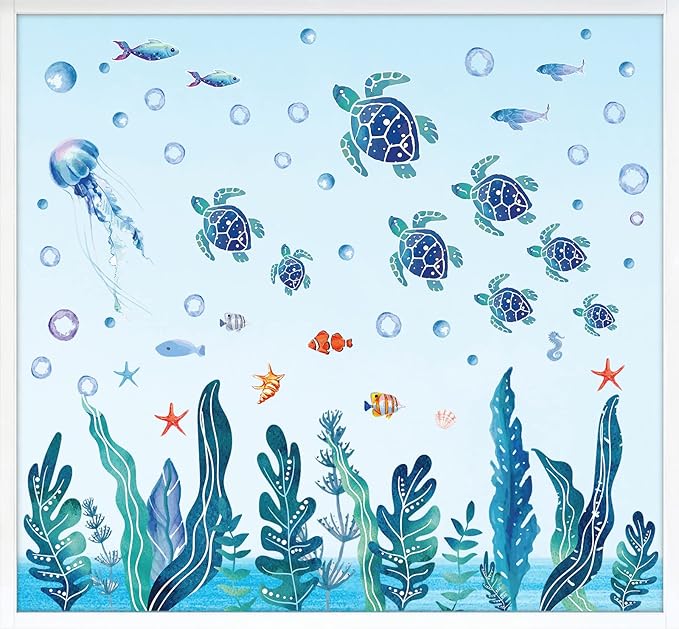 Amazon.com: Whaline Summer Ocean Themed Window Clings Sea Turtle ...