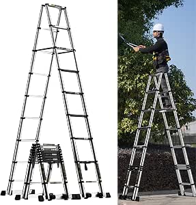 Telescoping Ladder Heavy Duty Stainless Steel Extension Ladder, 330lbs ...