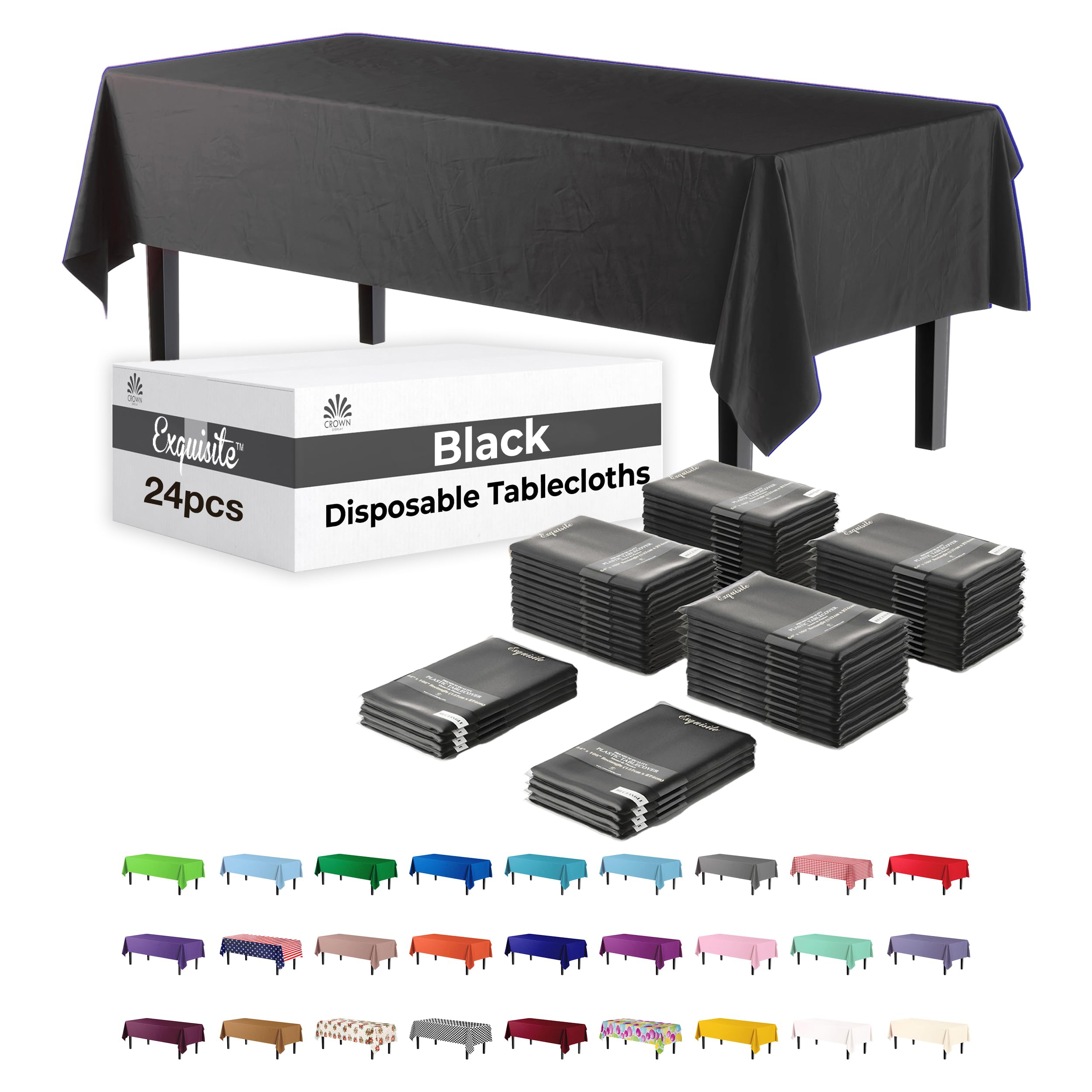 24-Pack Black Plastic Table Cloth - 54In. x 108In. Disposable ...