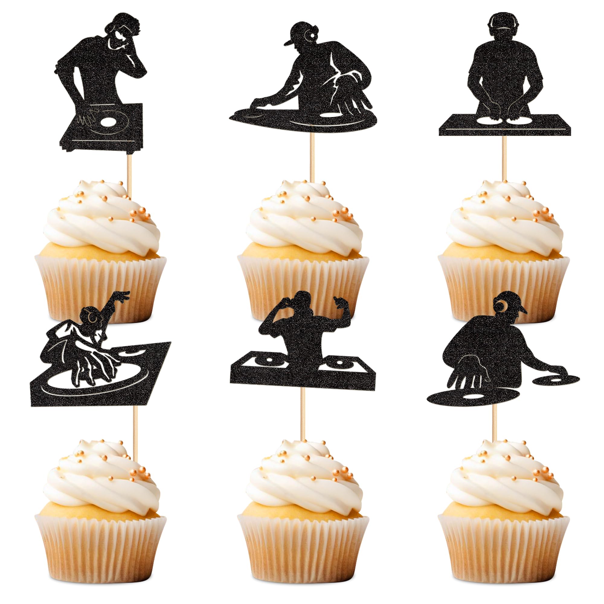 Amazon.com: Ercadio 24PCS DJ Cupcake Toppers Glitter Black Rock Music ...