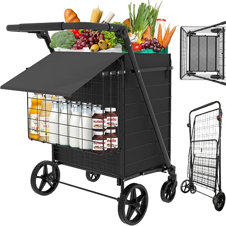 Amazon.com: JIALIJIU 440 LBS Shopping Cart with Adjustable Handle ...