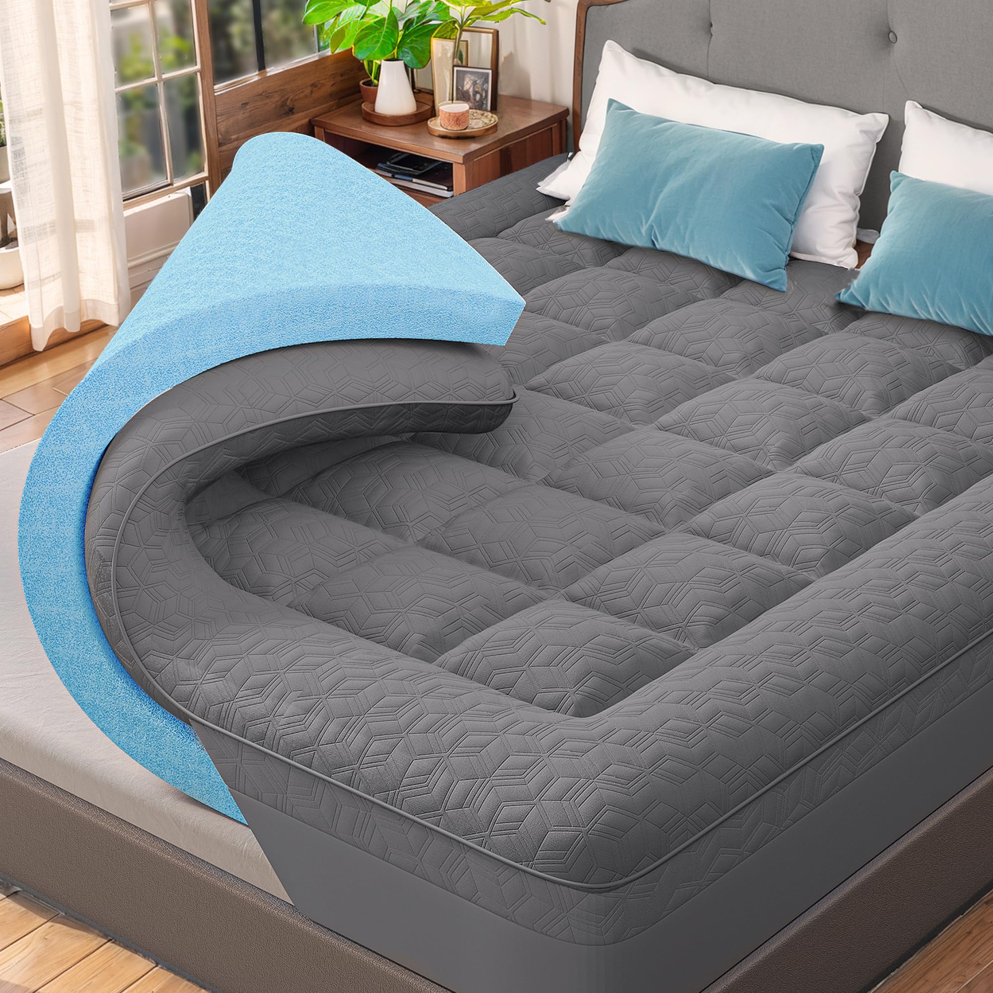 Amazon.com: 3 Inch Mattress Topper Queen Size, Dual Layer Pillow Top ...