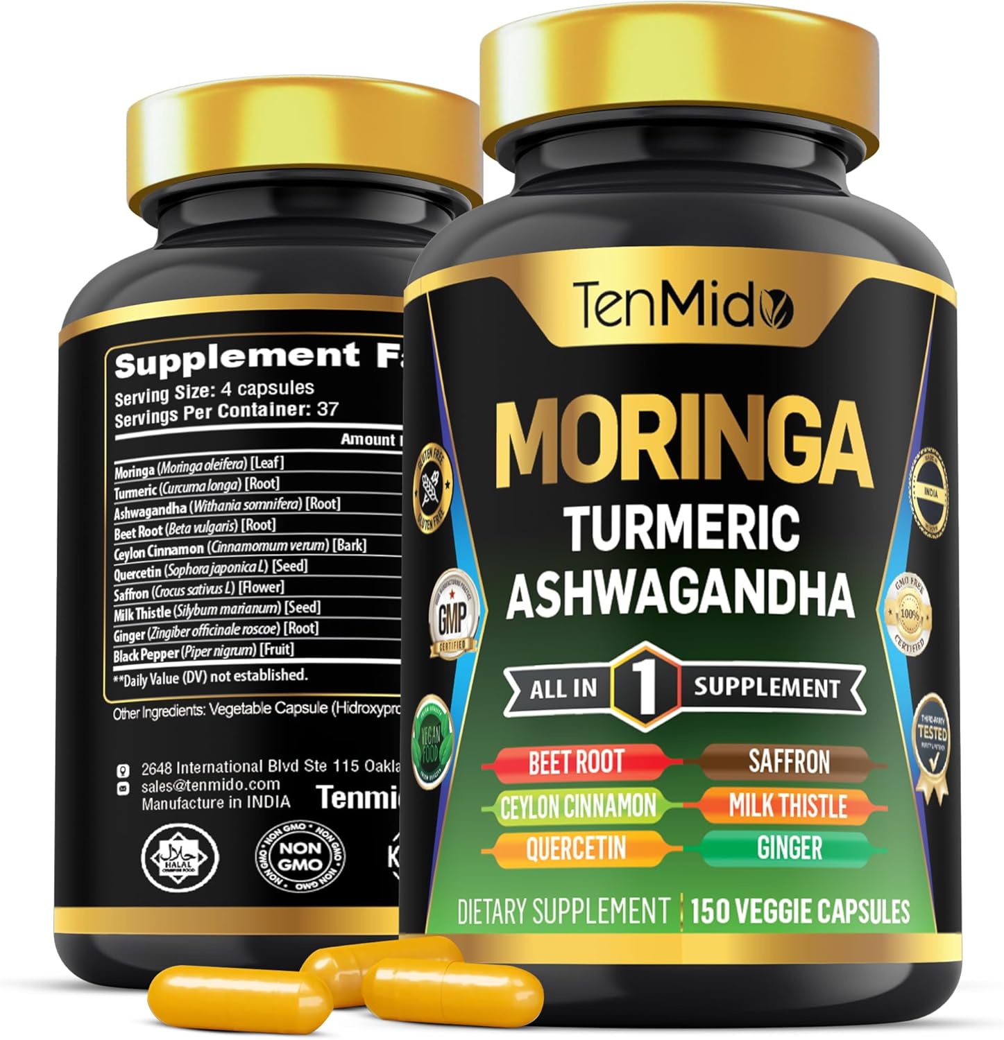 Moringa Oleifera Supplement for Men and Women, 10in1 Formula with ...