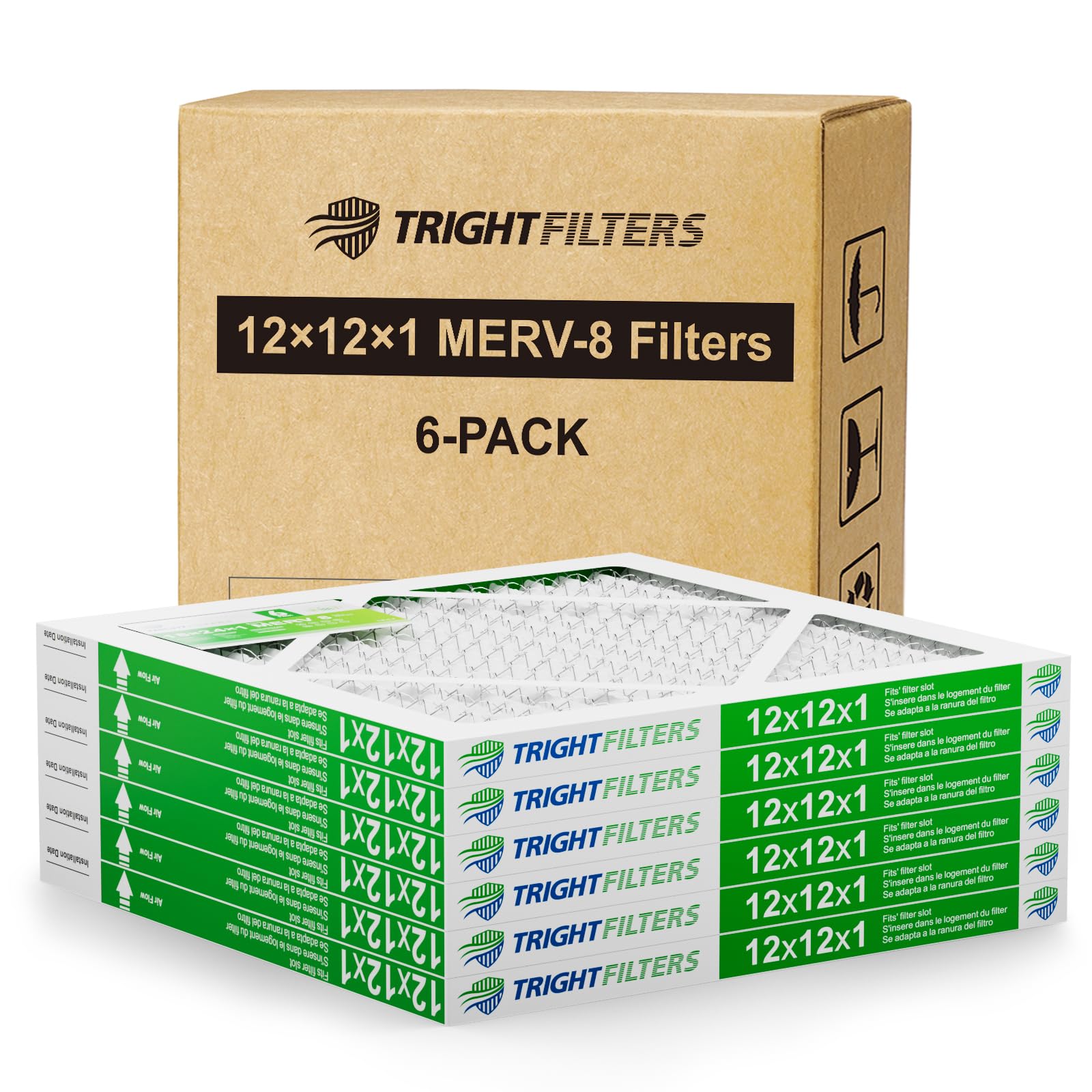 TRIGHTFILTERS 12x12x1 Air Filter 6 Pack, Durable MERV 8 Pleated Home ...