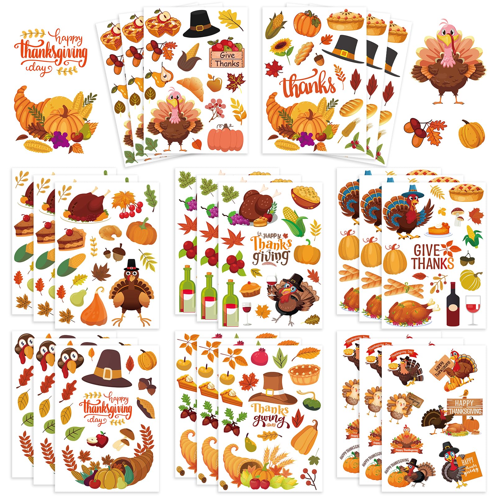 Amazon.com: 378Pcs Thanksgiving Stickers, Happy Thanksgiving Turkey ...