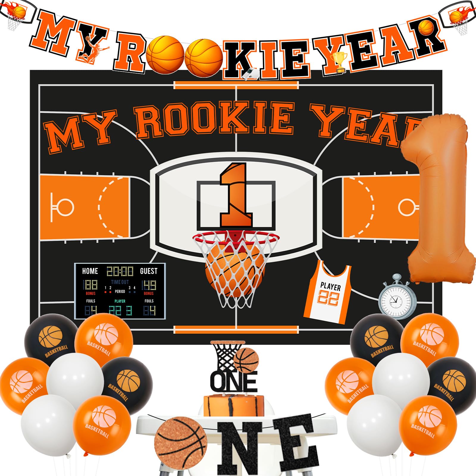 Amazon.com: Basketball 1st Birthday Decorations My Rookie Year First ...