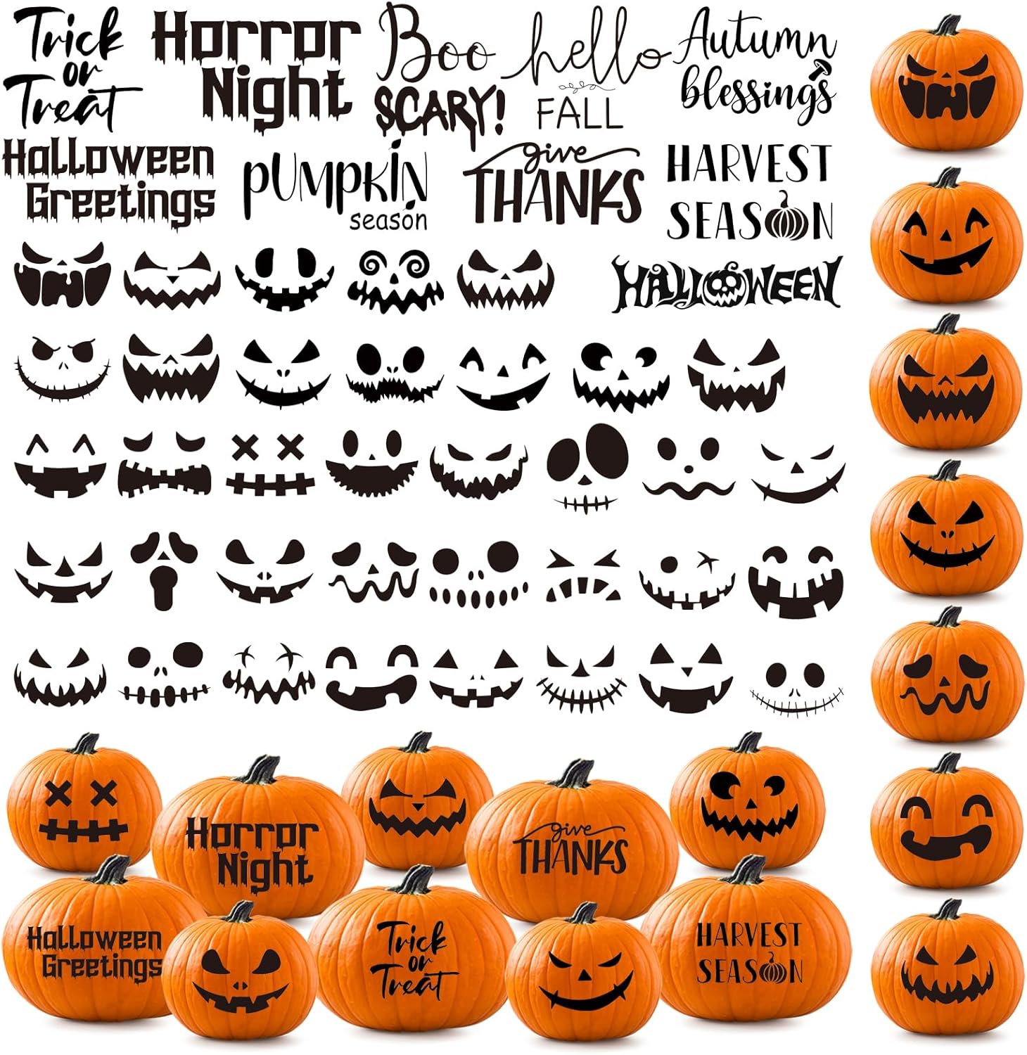 Halloween Pumpkin Decorating Stickers Kits, 7 Sheets Small Pumpkin Face ...