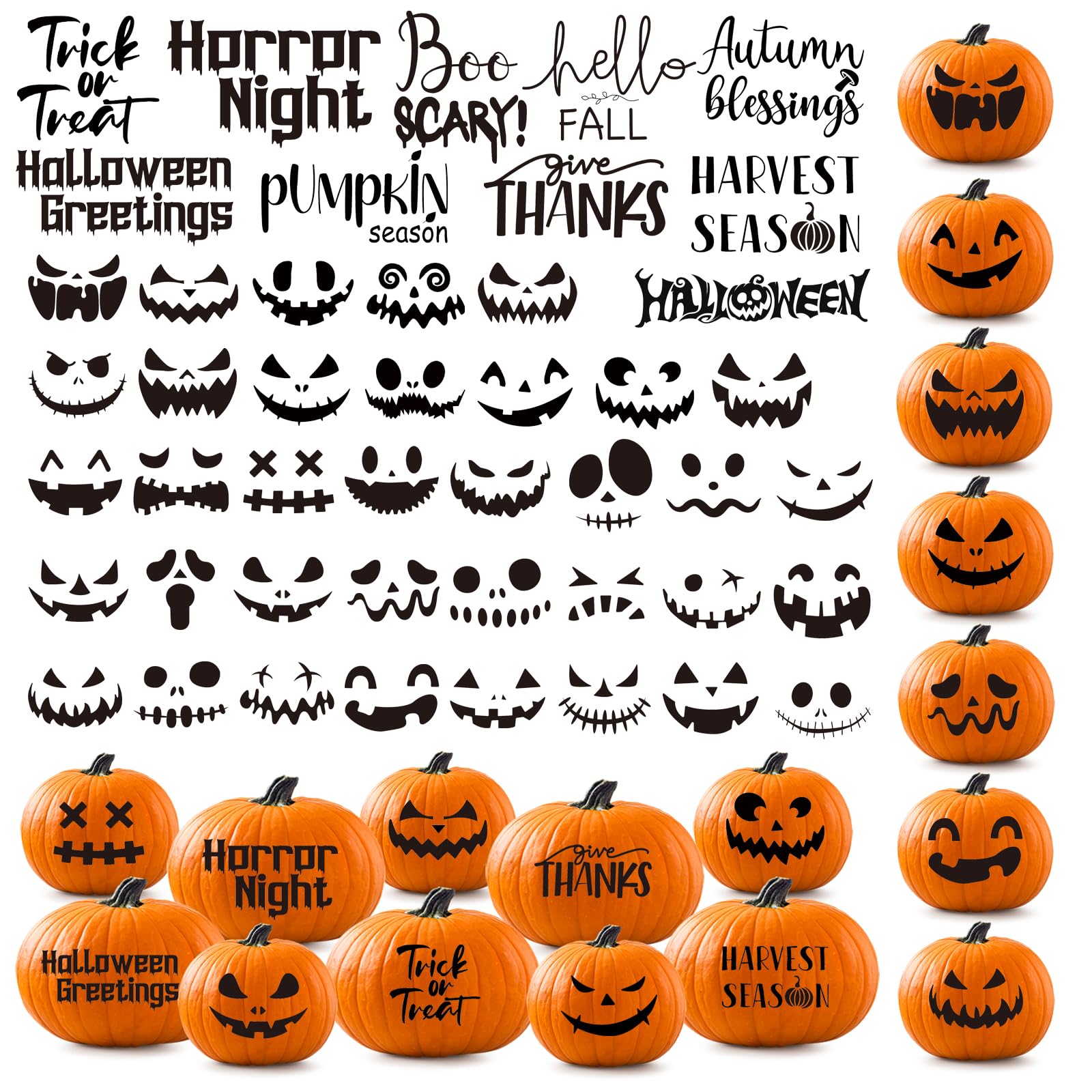 Amazon.com: Halloween Pumpkin Decorating Stickers Kits, 7 Sheets Small ...