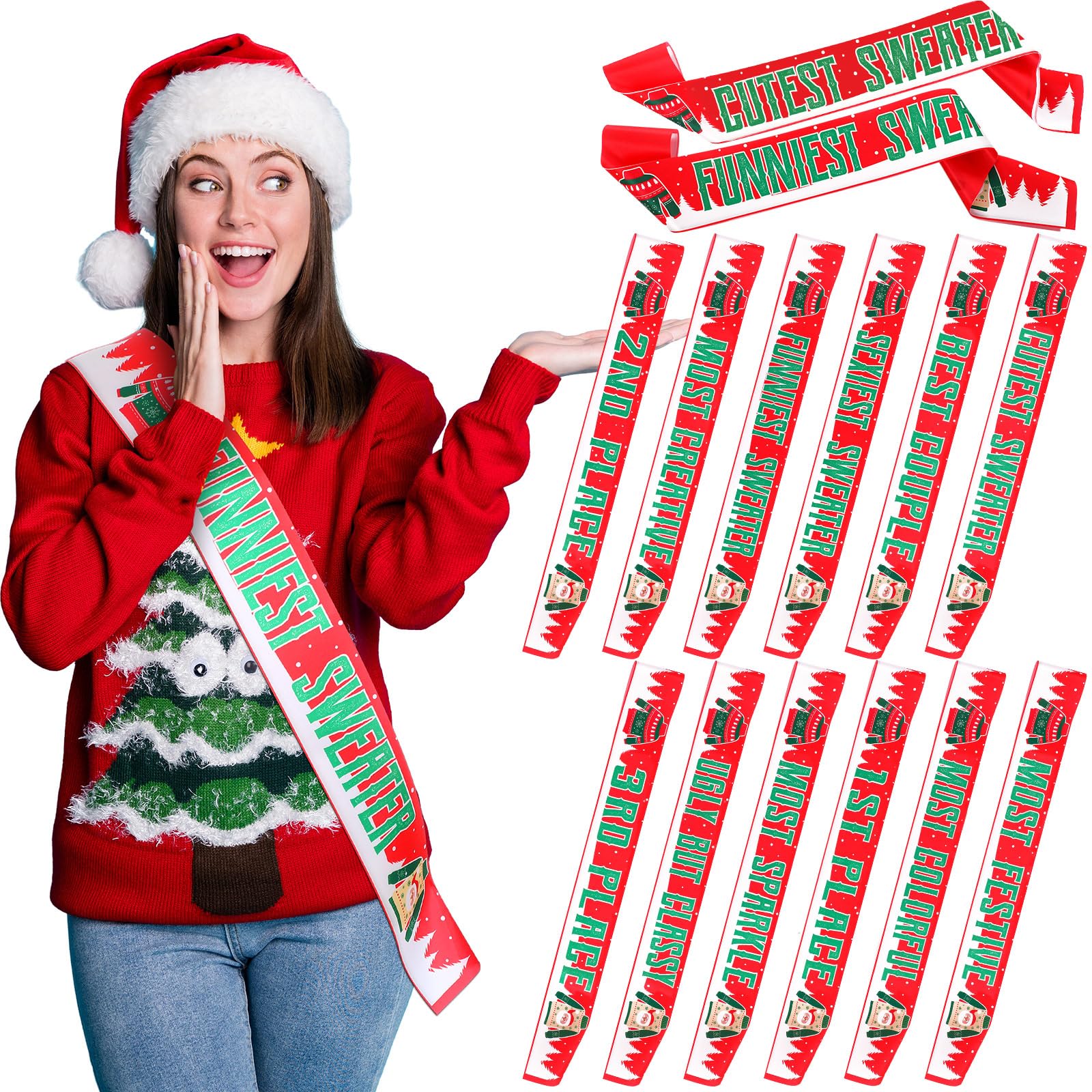 Amazon.com: Blosssound 12 Pcs Christmas Ugly Sweater Contest Sashes ...