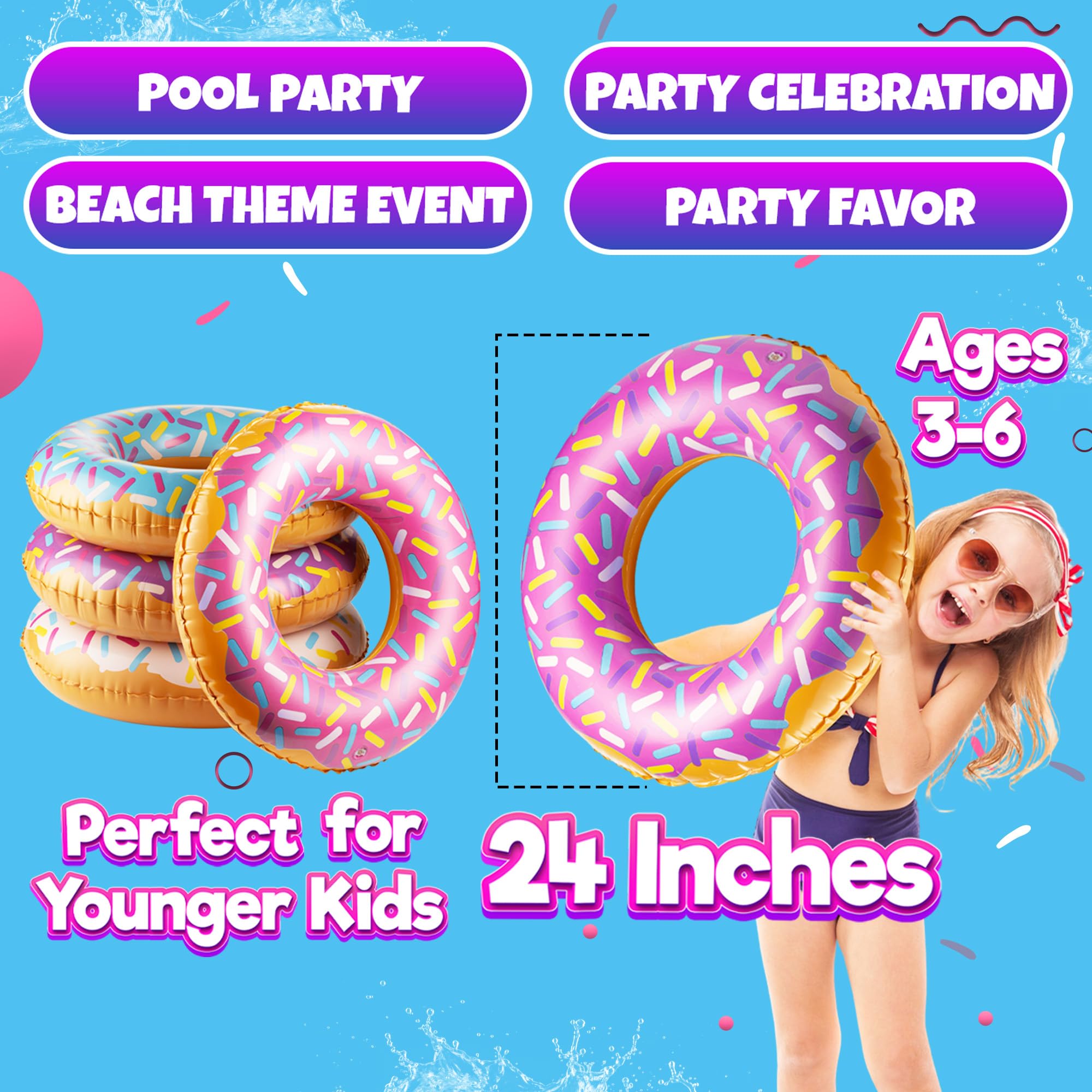 Snapklik.com : Inflatable Donuts - (Pack Of 4) 24 Inch Donut Pool Float ...