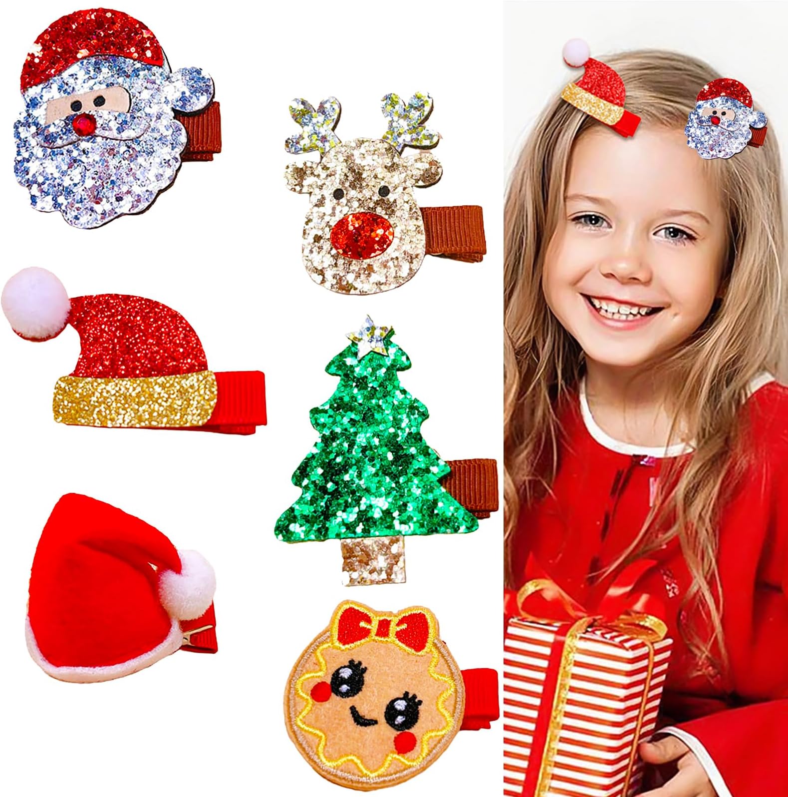 Amazon.com : 6 Pcs Christmas Hair Clips Xmas Hair Accessories Cute ...