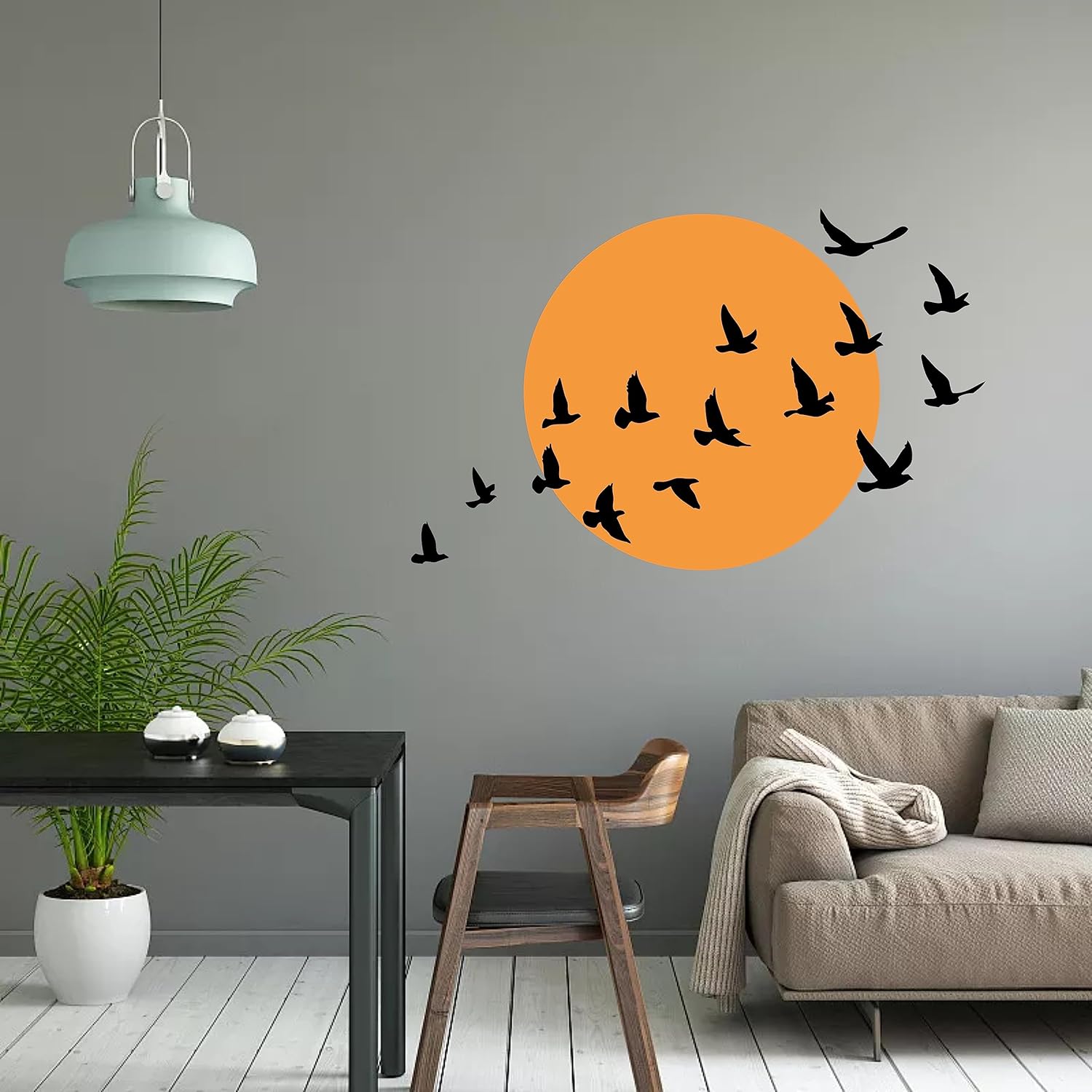 Calcomanía de pared de pájaros y sol, círculos grandes con pájaros ...