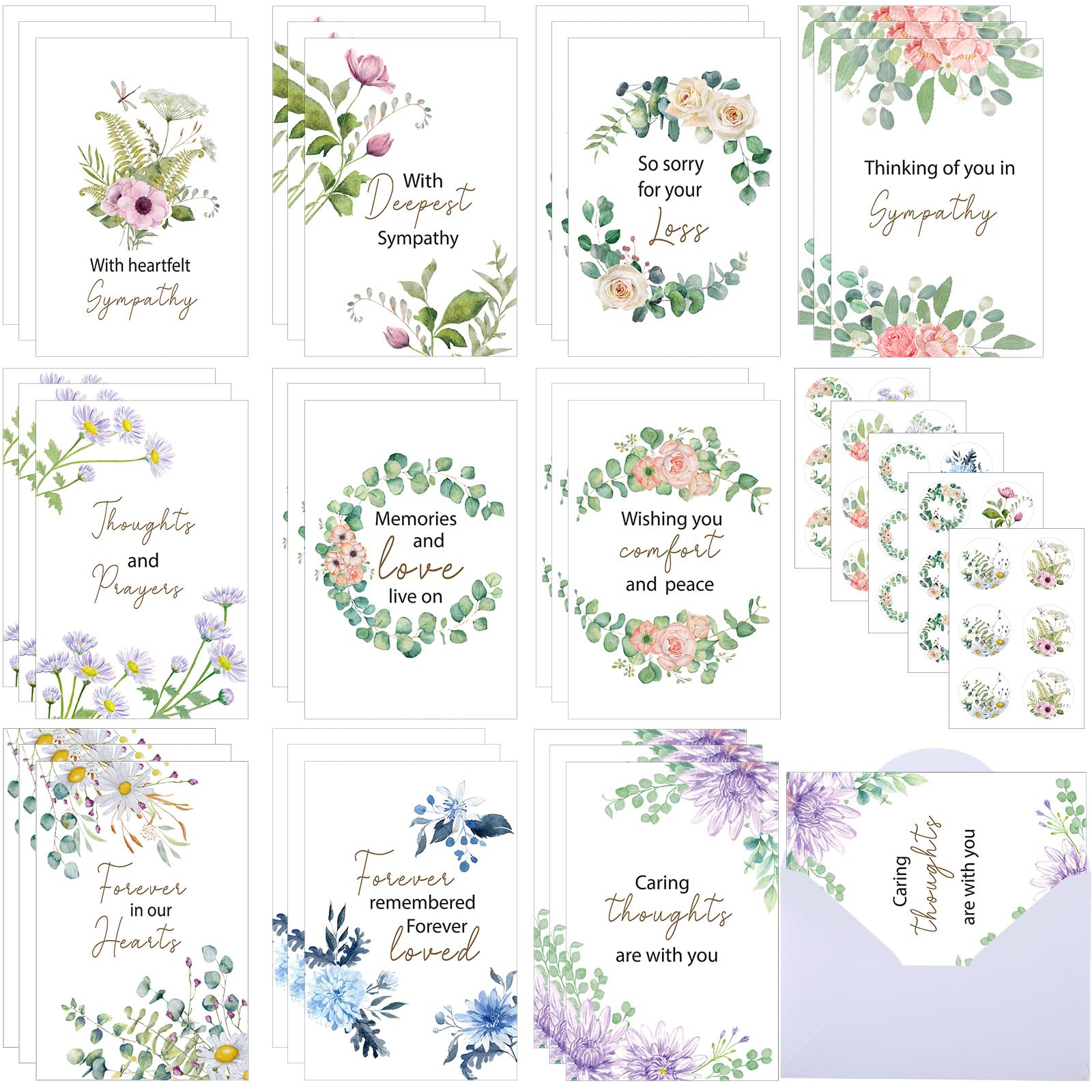 Amazon.com : Faccito 30 Set Sympathy Cards with Envelopes and Stickers ...