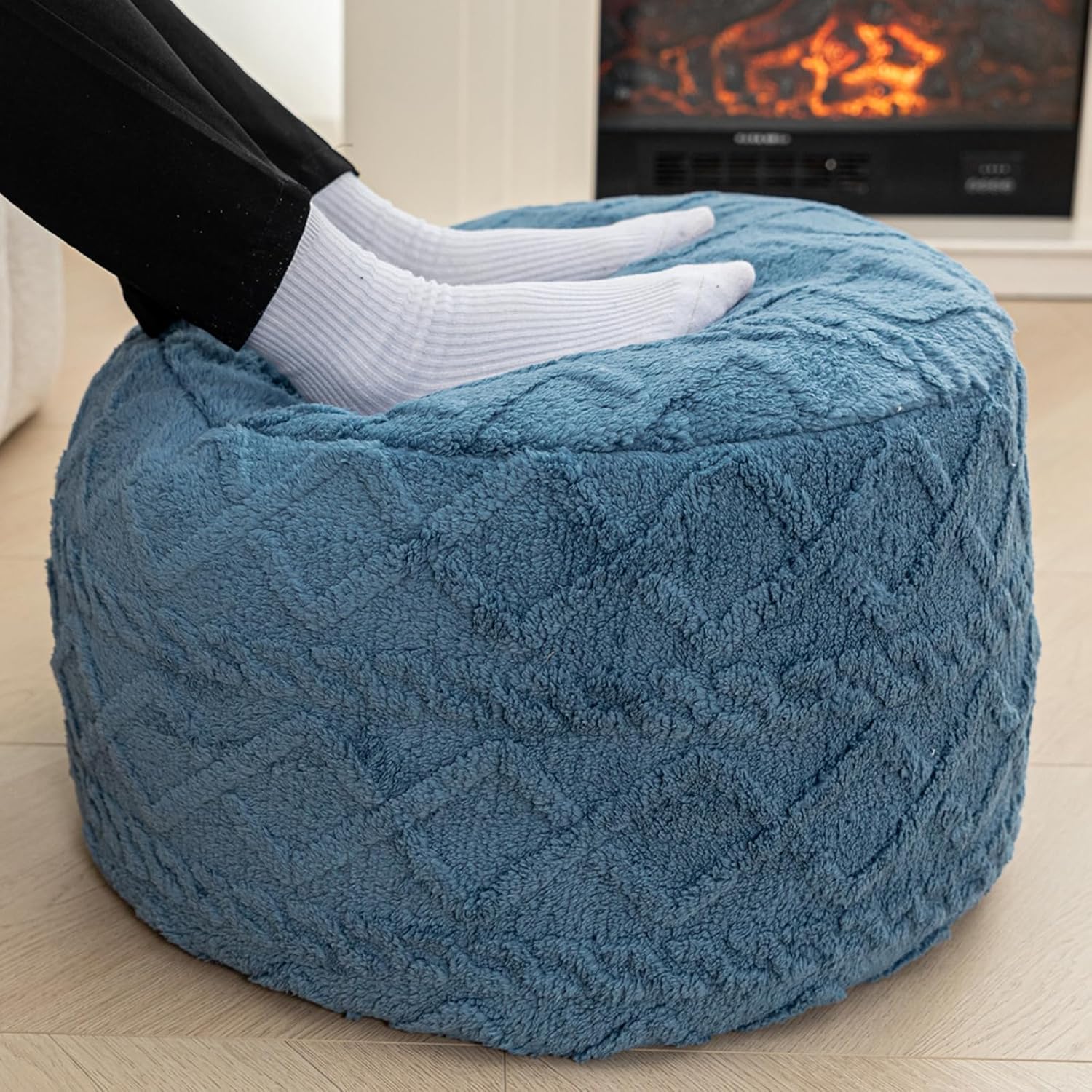 Amazon.com: AbunHeri Stuffed Pouf Ottoman with Filler, Faux Fur Poufs ...