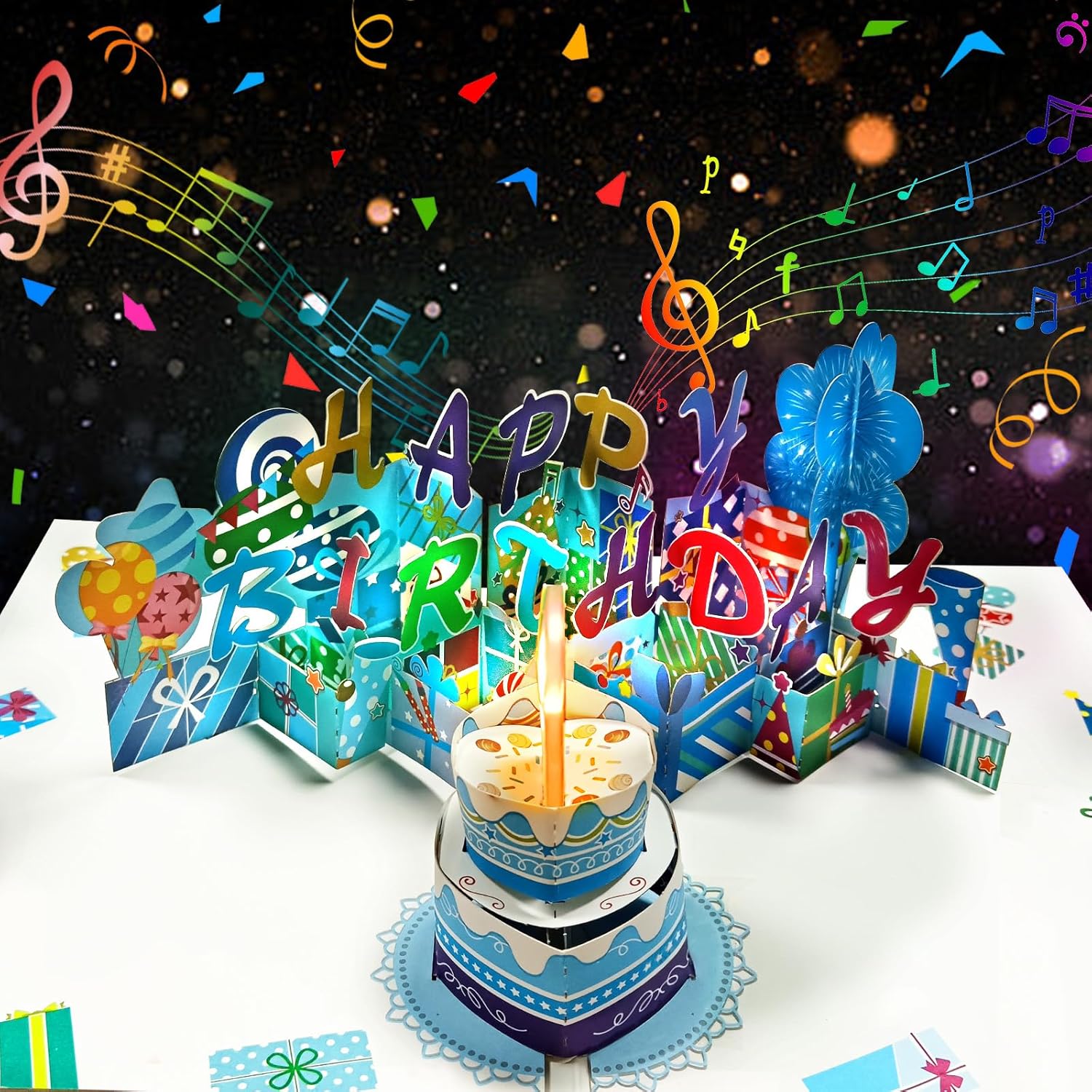 Amazon.com: SHUTEX 3D Musical Birthday Pop Up Card, Blowable Light ...