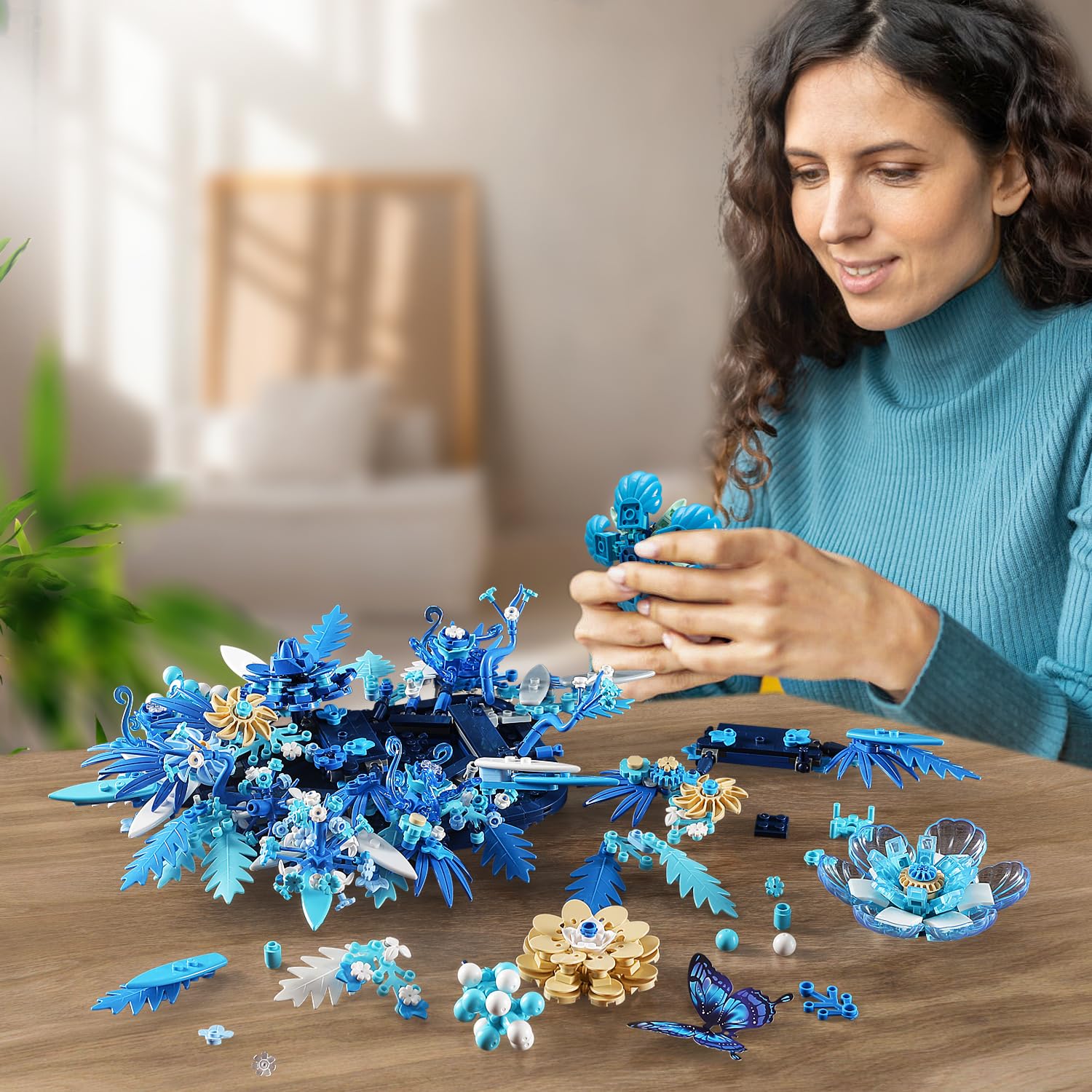 Traverse Star Blue Flowers Building Sets for Adult, Centerpieces(917PCS ...