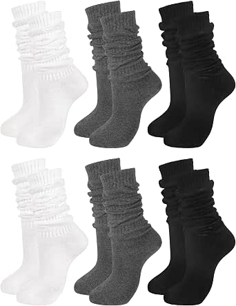 Amazon.com: Fourluoo 6 Pairs Women Slouch Socks Long Slouchy Scrunch ...