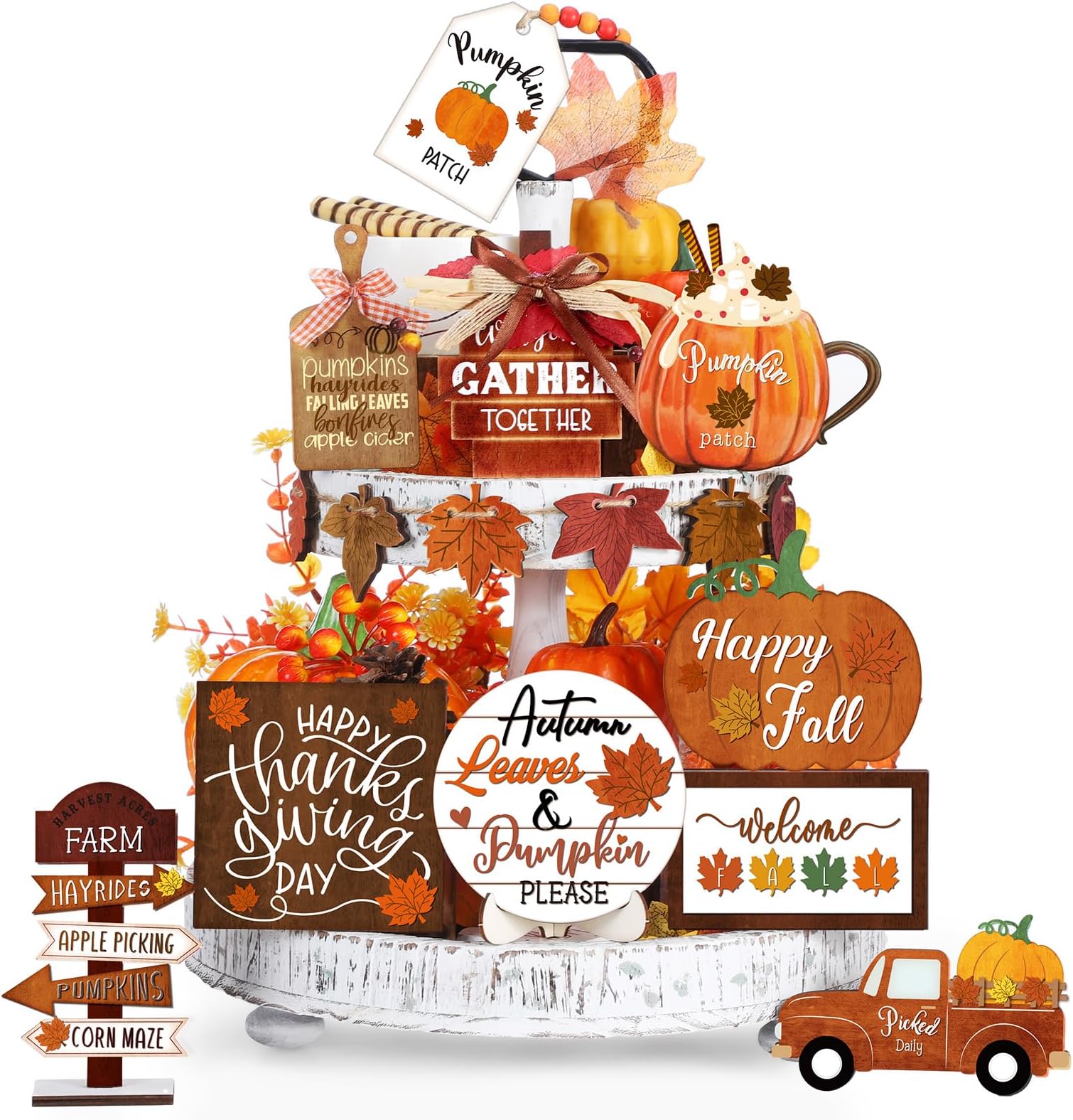 Amazon.com: Ferraycle 12 Pcs Fall Tiered Tray Decor Hello Fall Decor ...