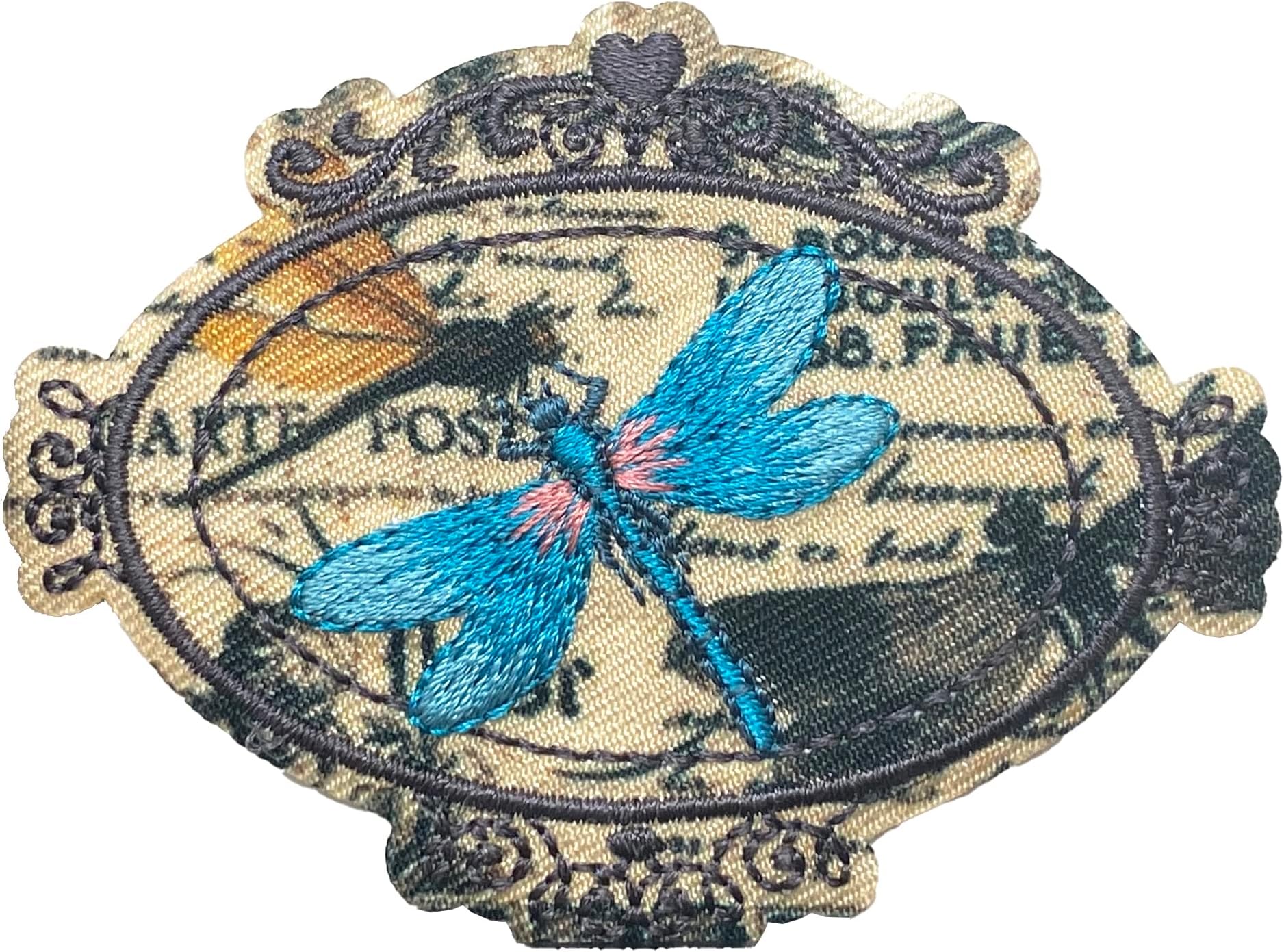 Amazon.com: Dragonfly in Vintage Postage Stamp Frame, Embroidered, Iron ...